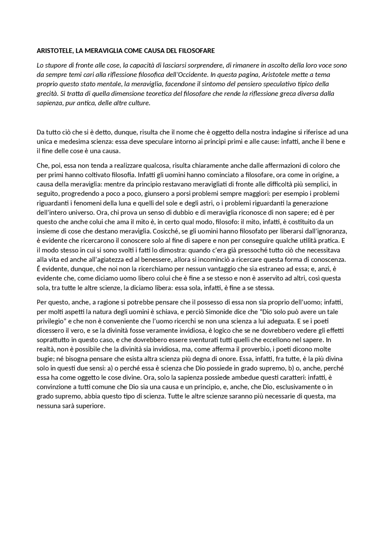 Alcuni Testi Di Aristotele Docsity