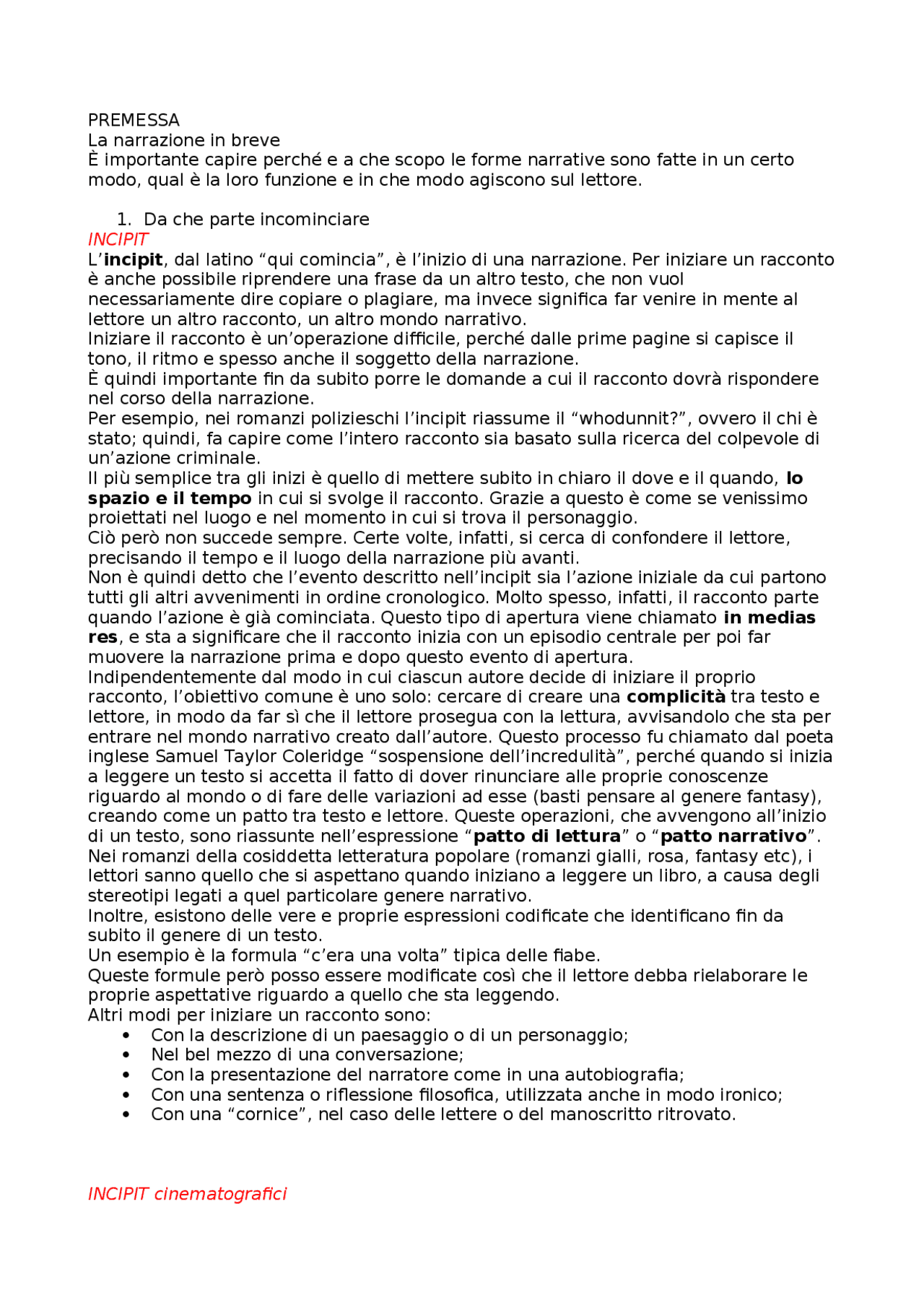 Riassunto del manuale CHE COS'E LA NARRAZIONE - Docsity