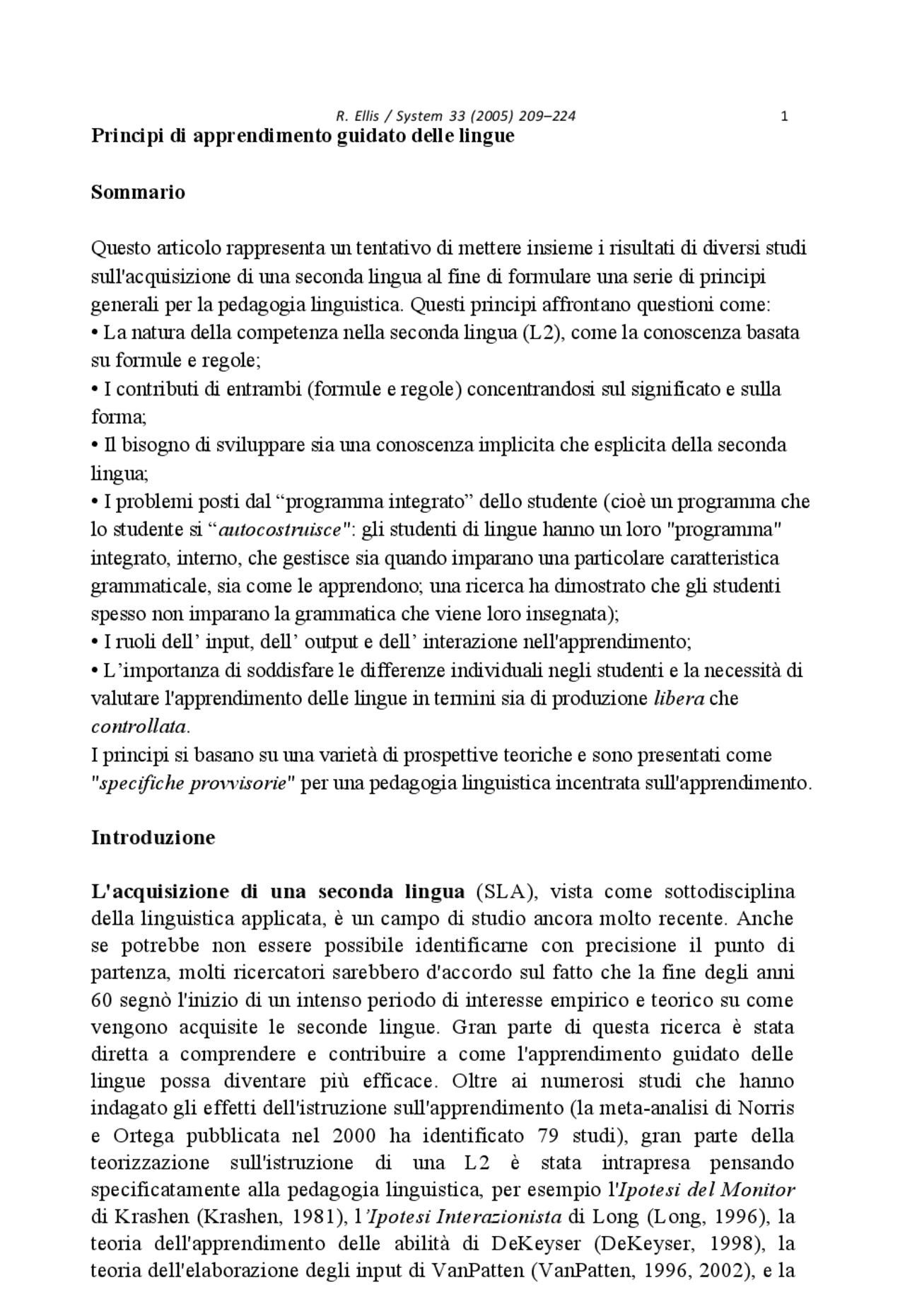 Principles of instructed language learning, Rod Ellis, traduzione in ...