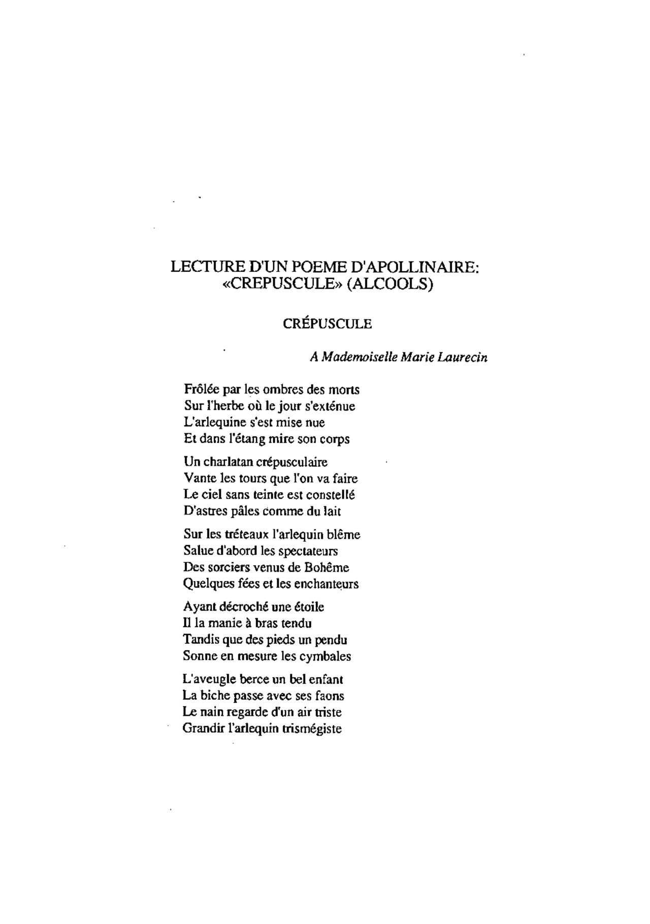 Lecture Dun Poeme Dapollinaire Docsity