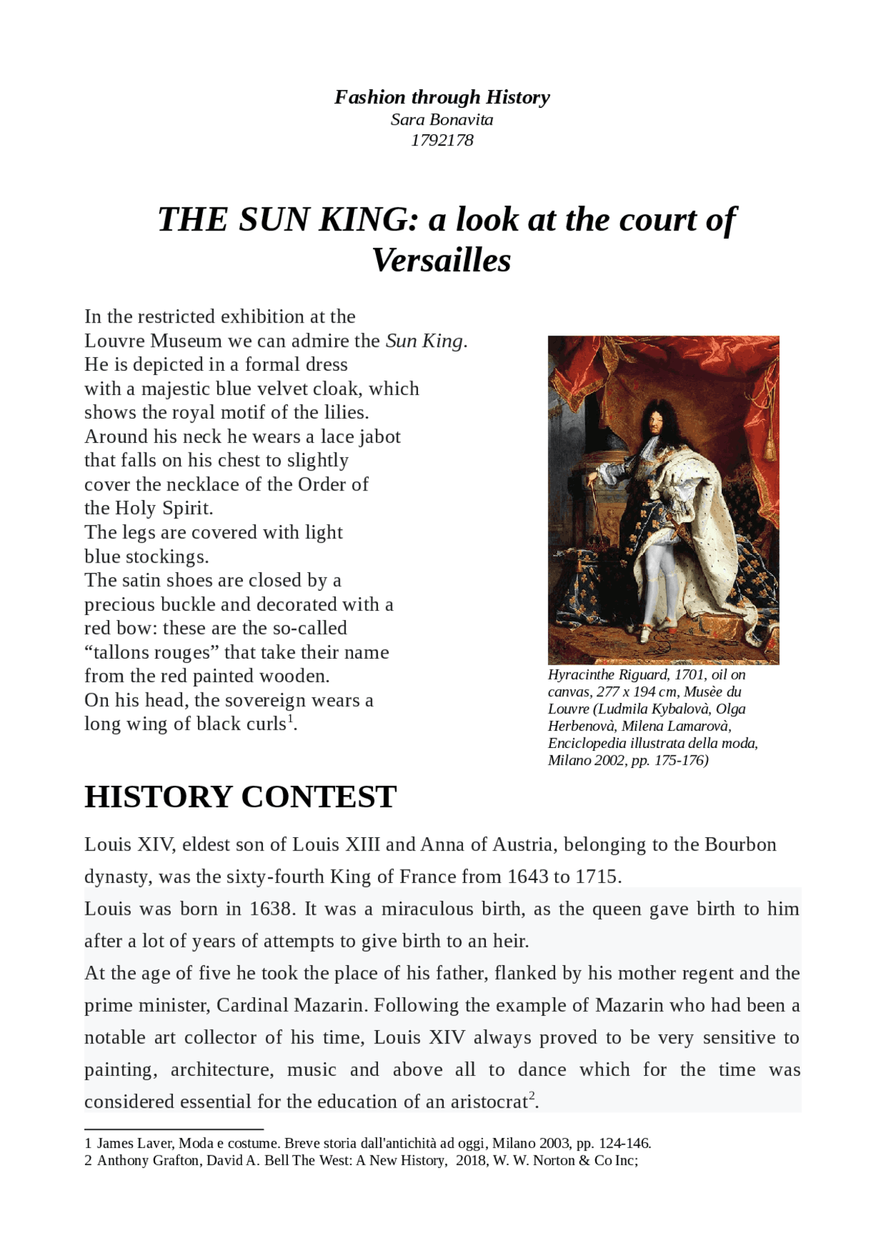 LOUIS XIV- the history and fashion of the sun king - Docsity