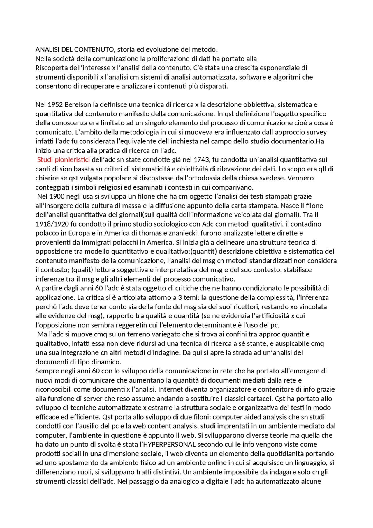 Riassunto Di Content Analysis Docsity