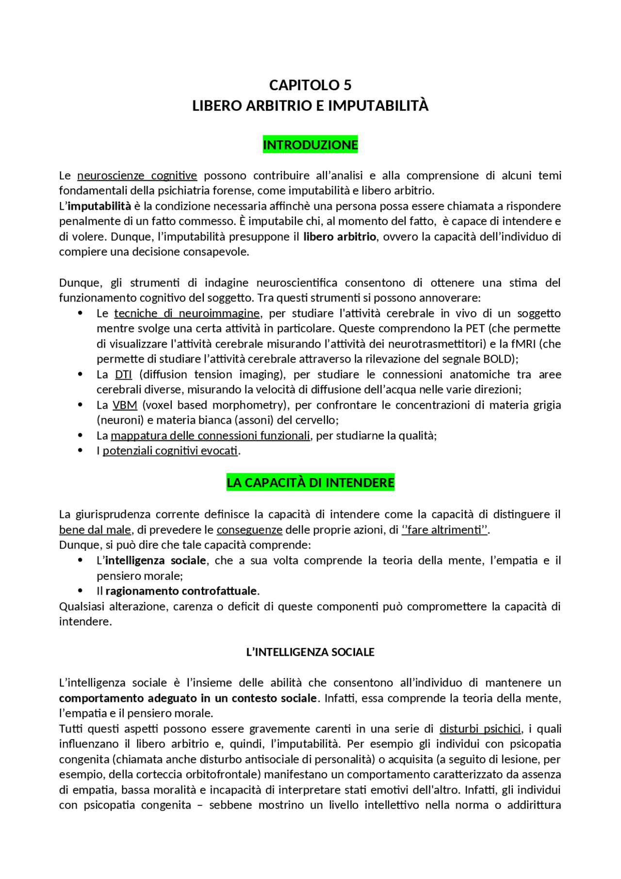 Riassunto Capitolo 5 Neuropsicologia Forense Docsity