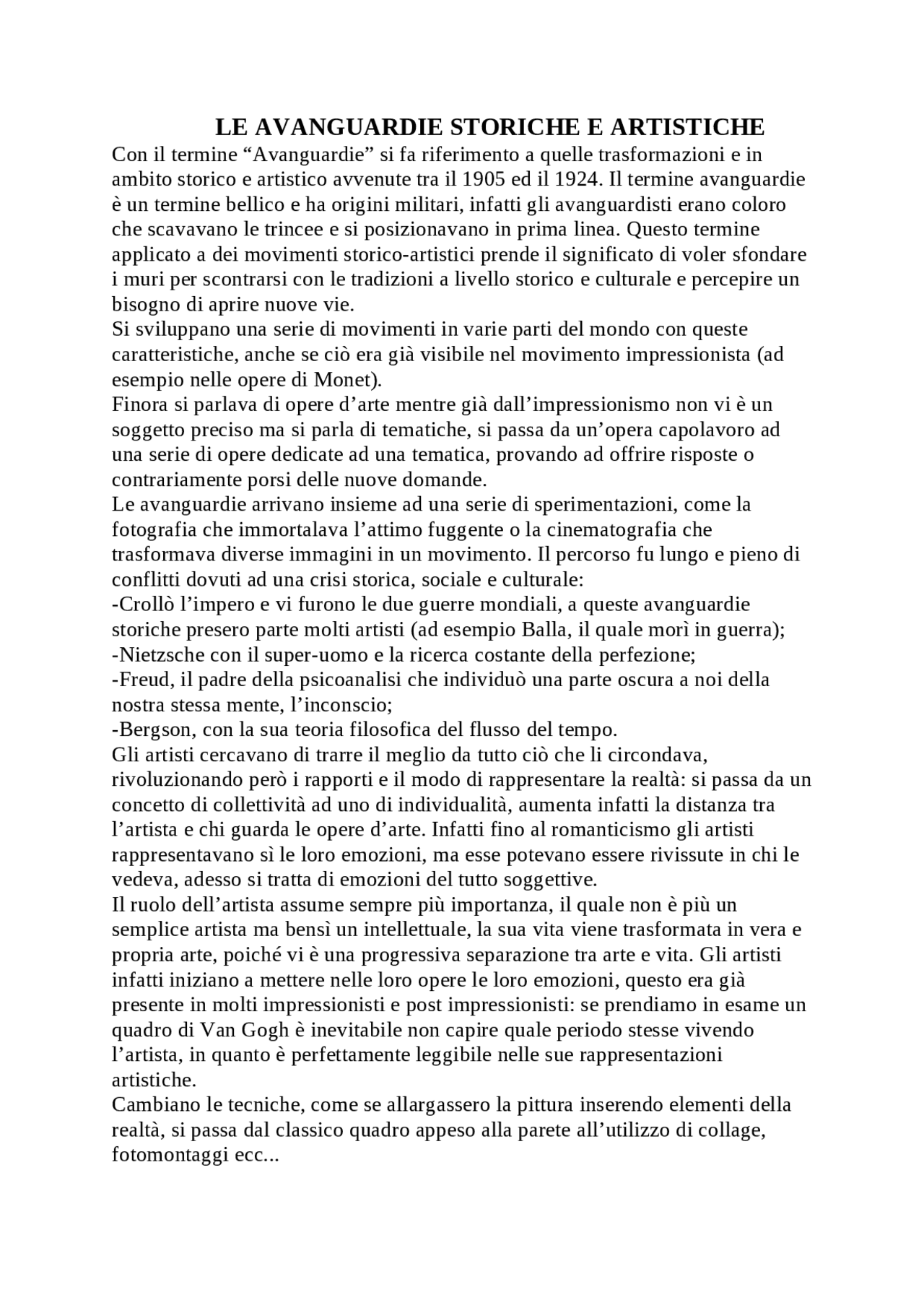 Le Avanguardie Storiche Docsity