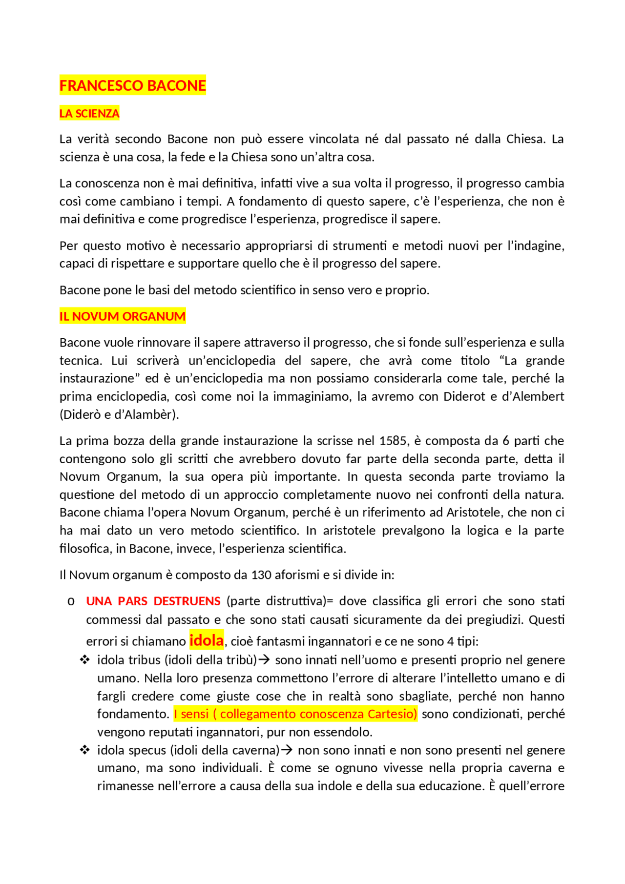 Francesco Bacone E Cartesio Docsity