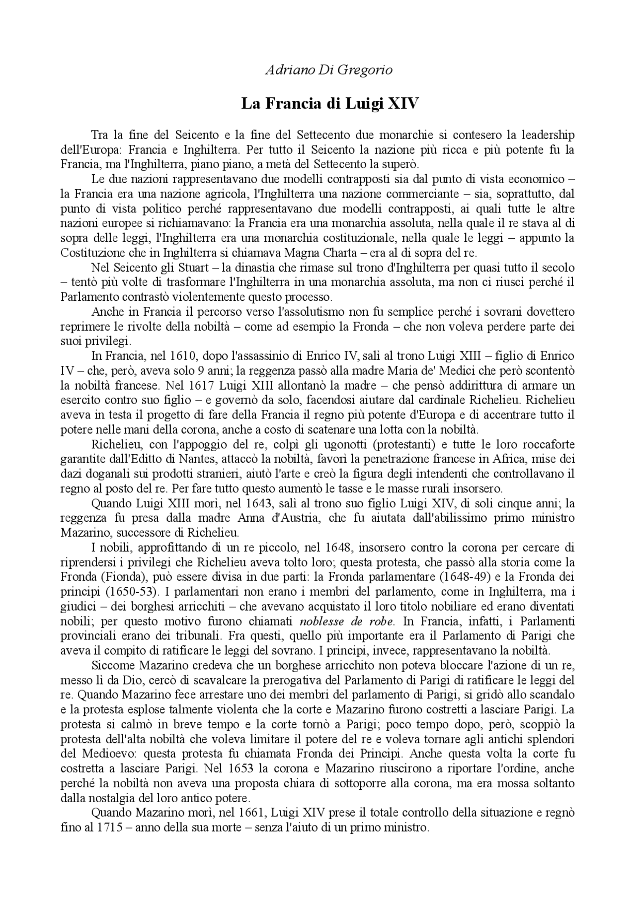 Luigi 14° E Assolutismo Docsity