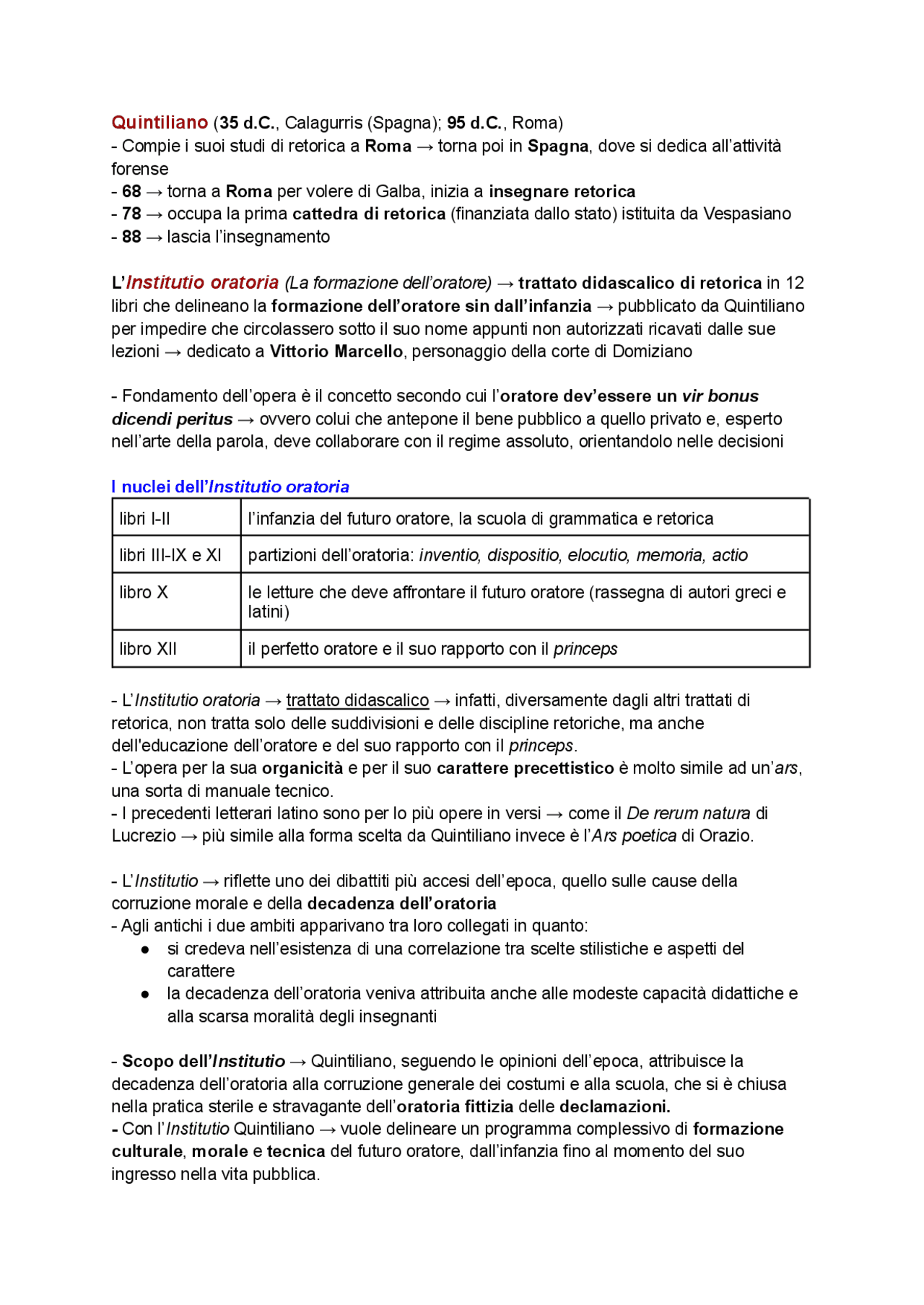 Quintiliano Stile E Opera Docsity