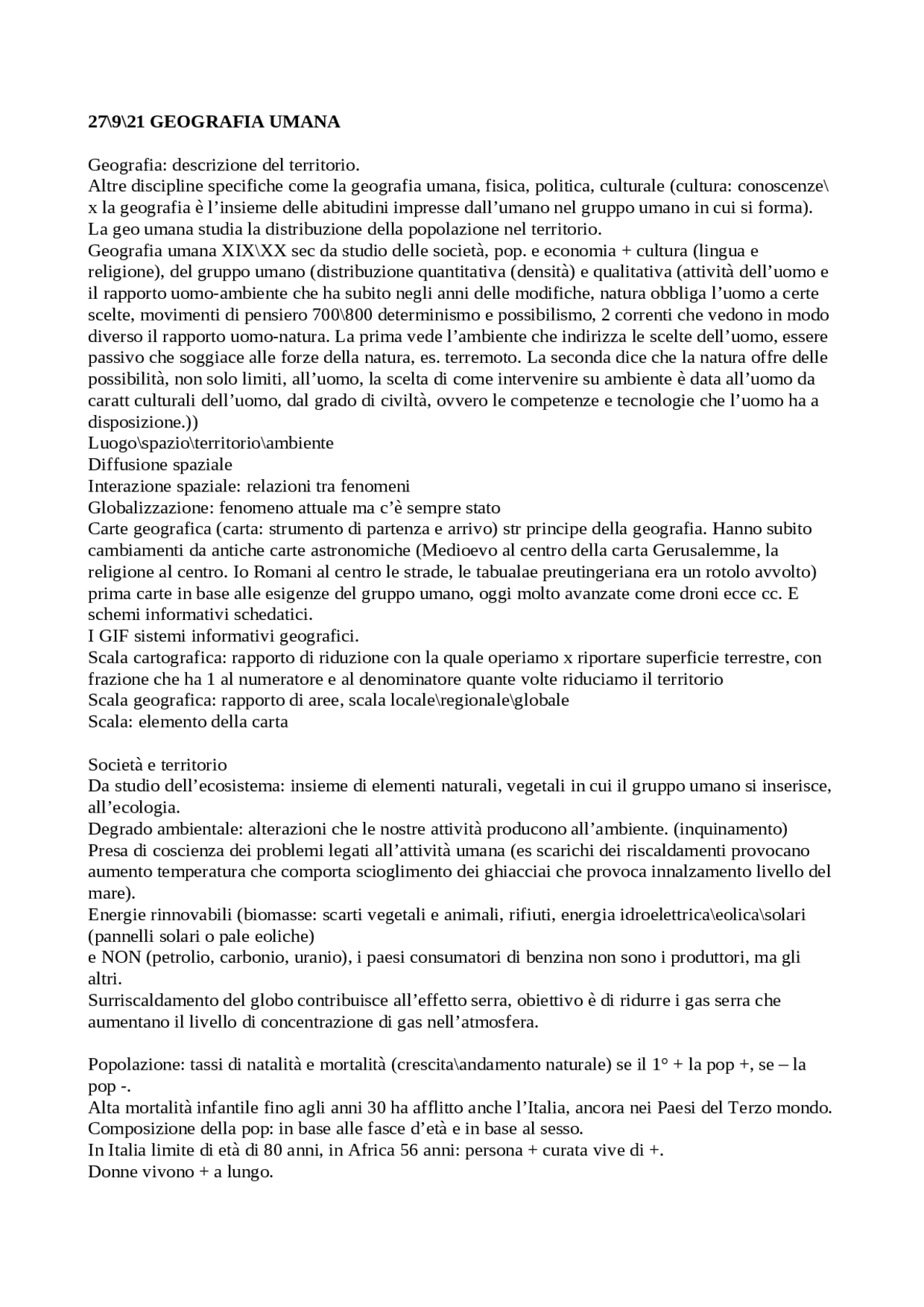 Appunti Geografia Umana Lezioni Docsity