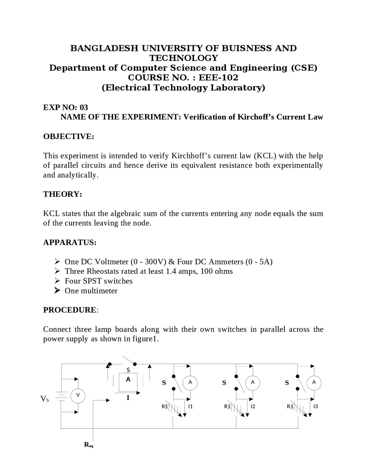 Verification Of Kcl And Current Divider Rule In Parallel Dc Circuit Lab Report Lab Reports