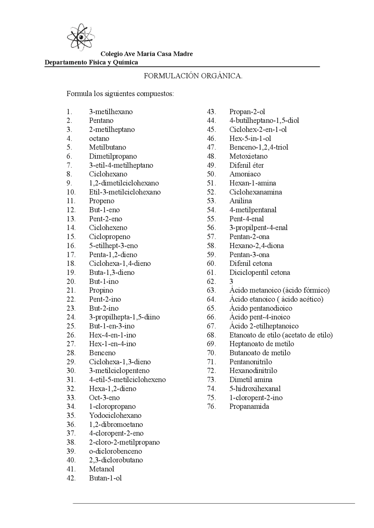 Formulación orgánica e inorgánica - Docsity