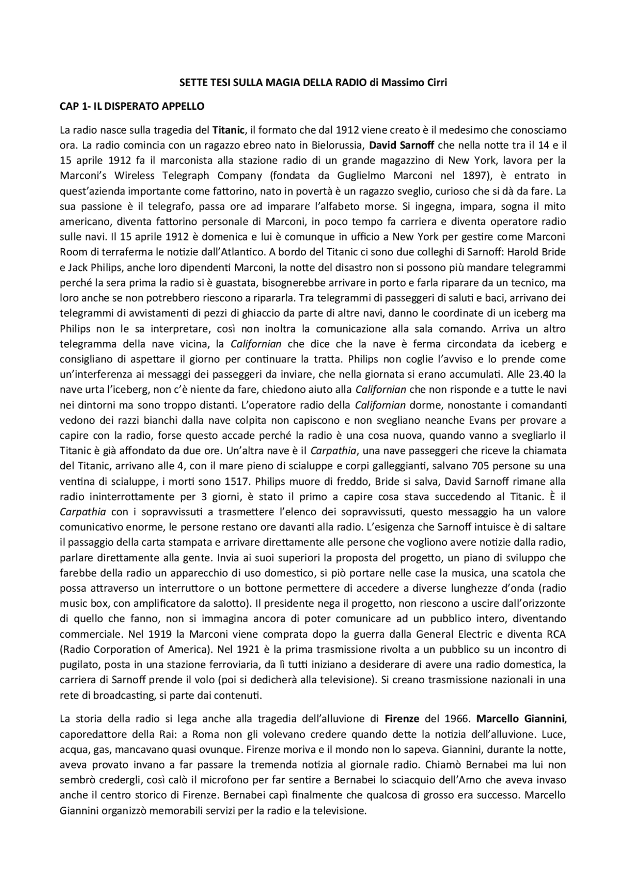 Riassunto Sette Tesi Sulla Magia Della Radio Docsity
