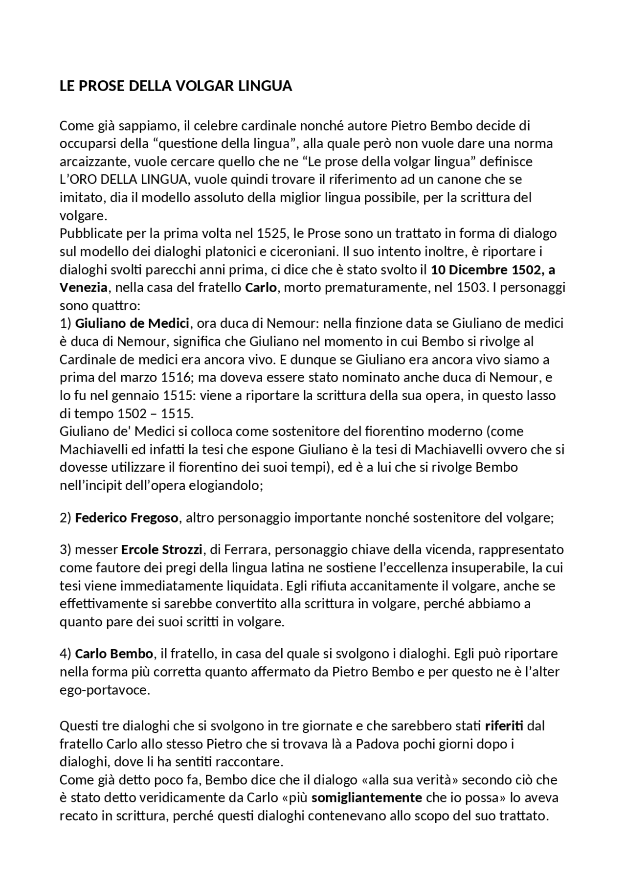 Le prose della volgar lingua - Docsity