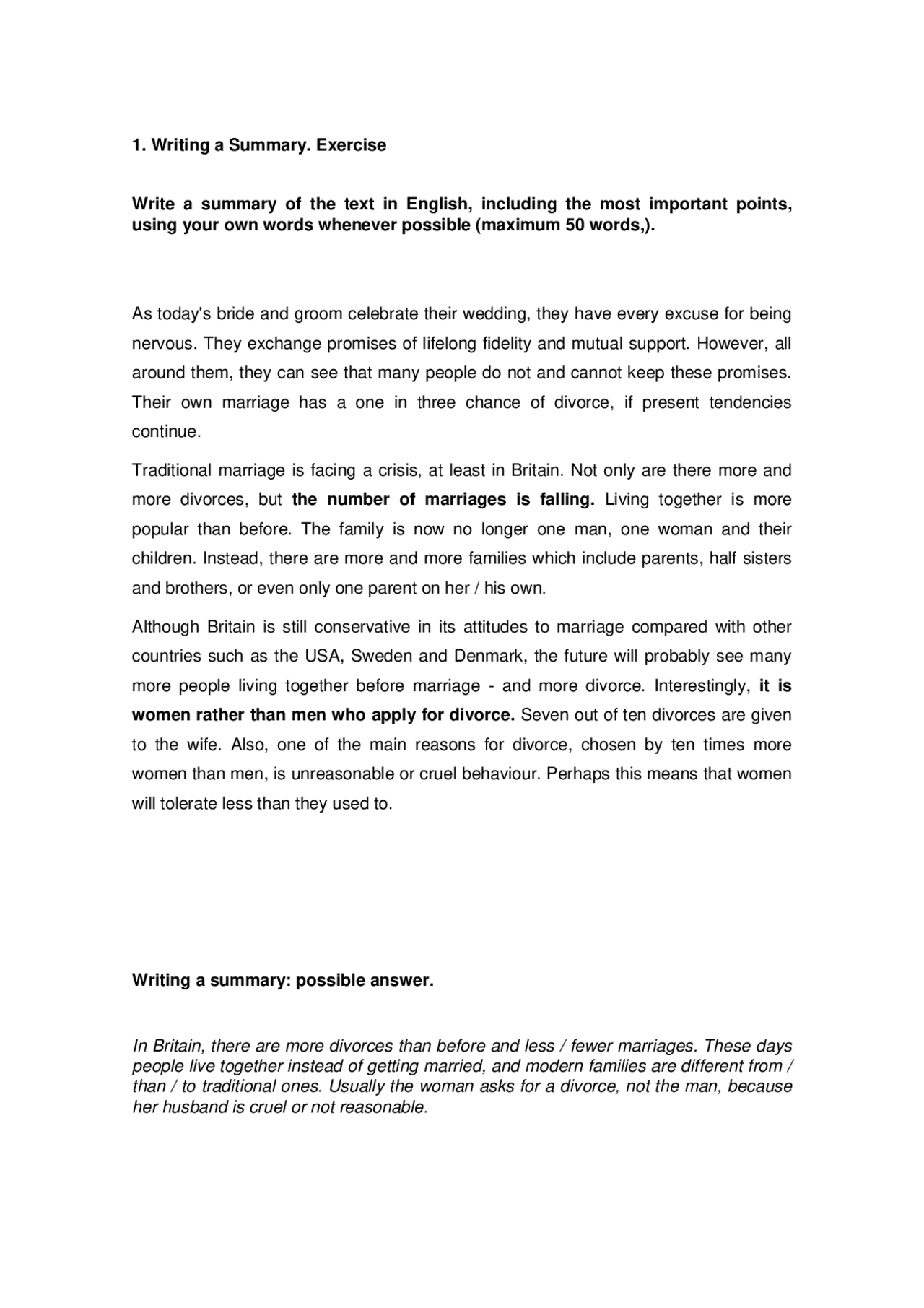 Writing A Summary-Excercises - Docsity