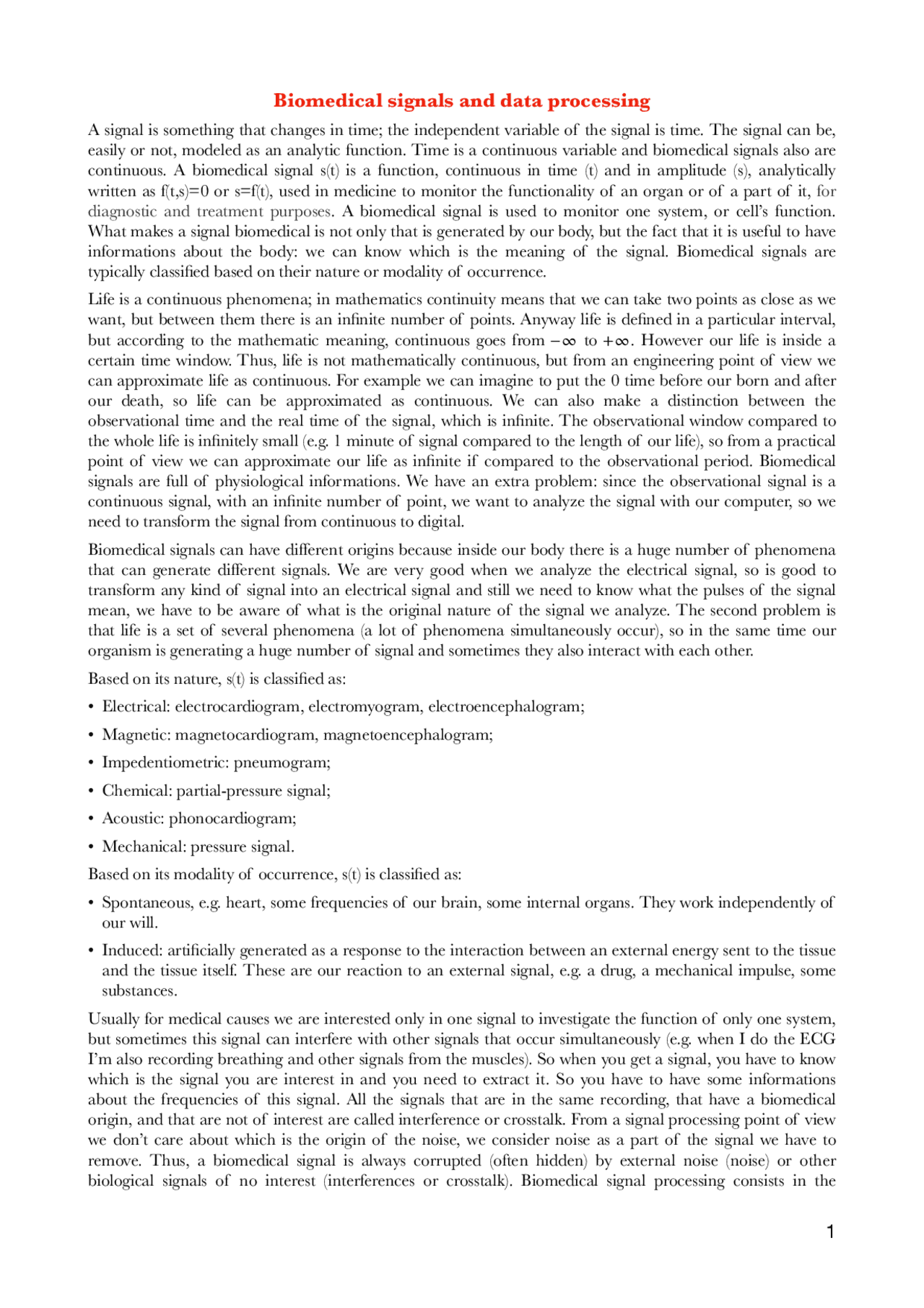 Appunti Biomedical Signal And Data Processing Prof Burattini Docsity