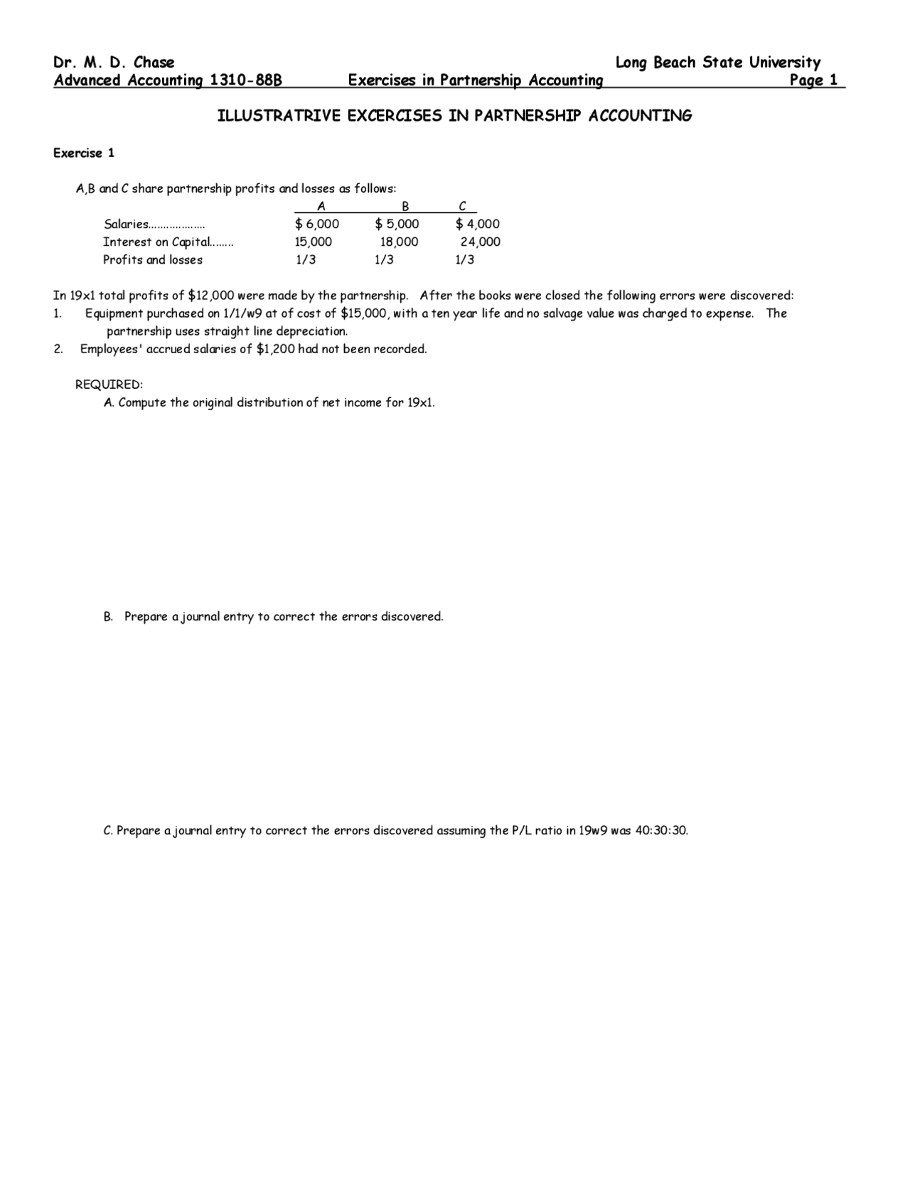 Advance Accounting Excercises Docsity