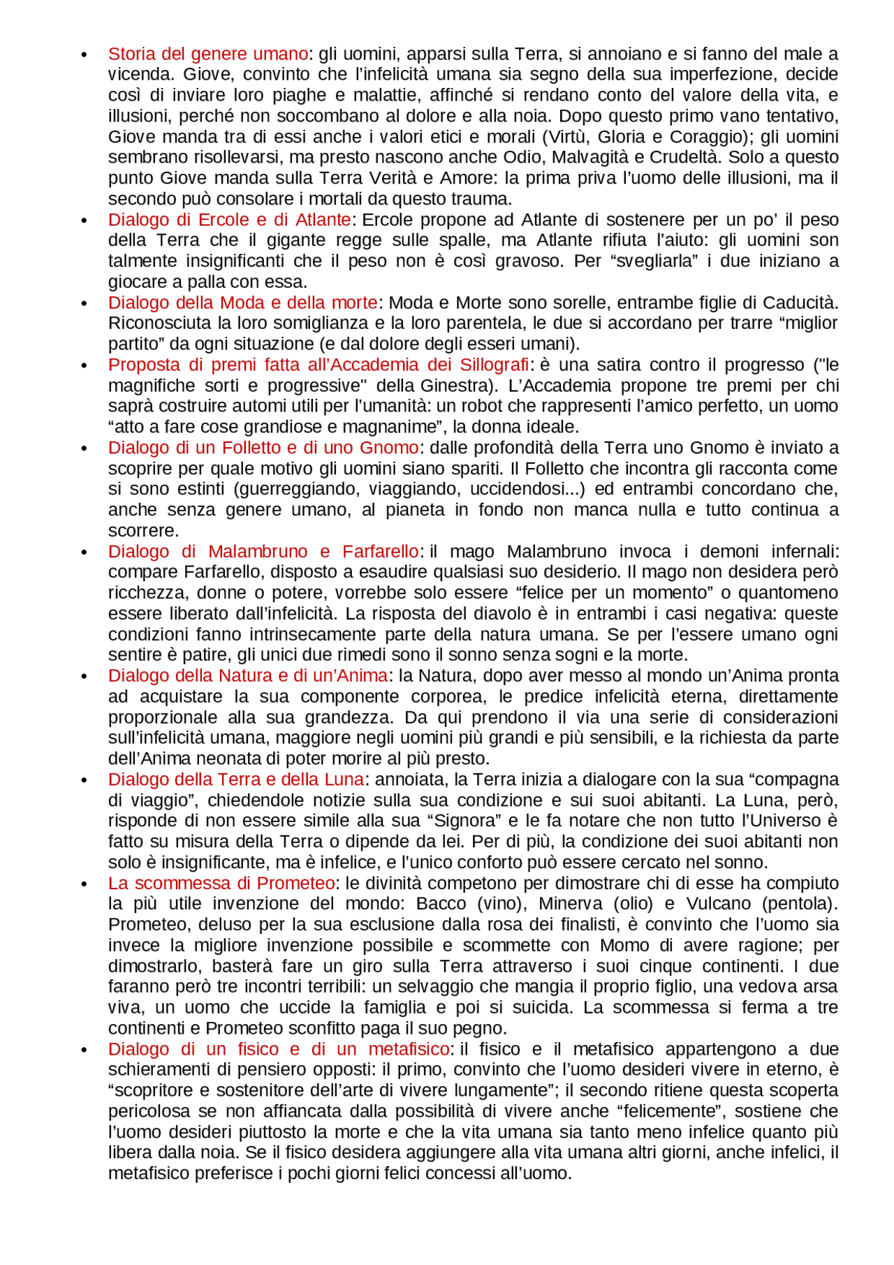 Riassunto Delle Operette Morali Di Leopardi Docsity