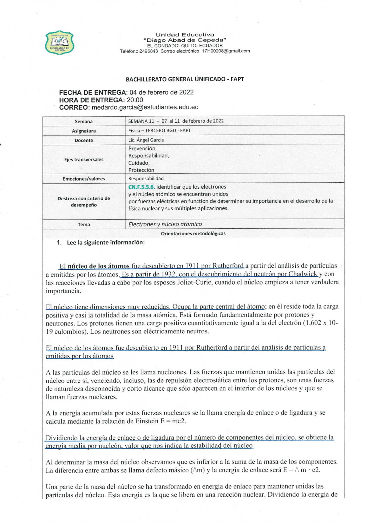 Reactor Nuclear Y Tipos De átomos Docsity