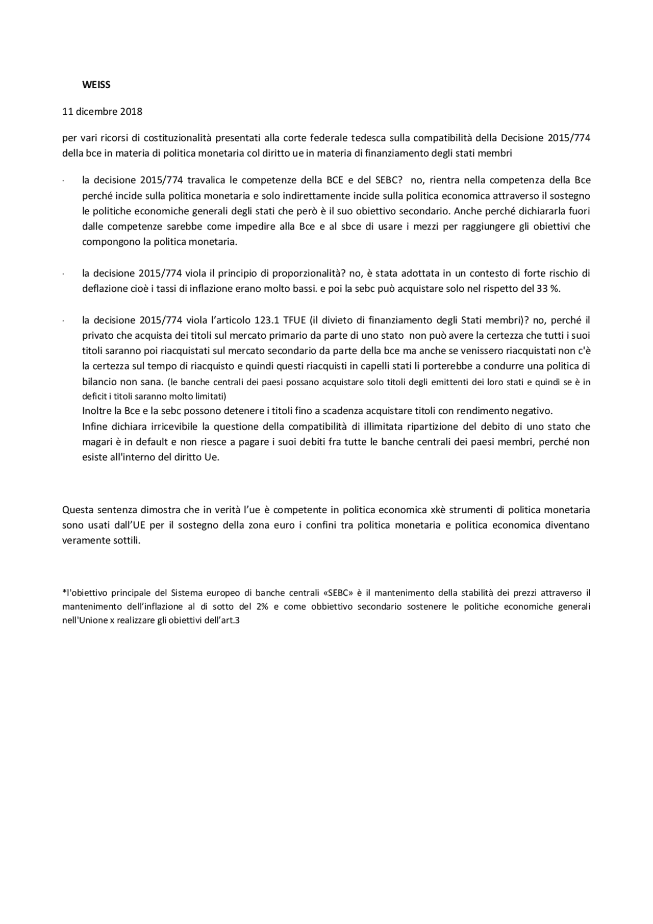 Weiss Sentenza Sintesi Docsity