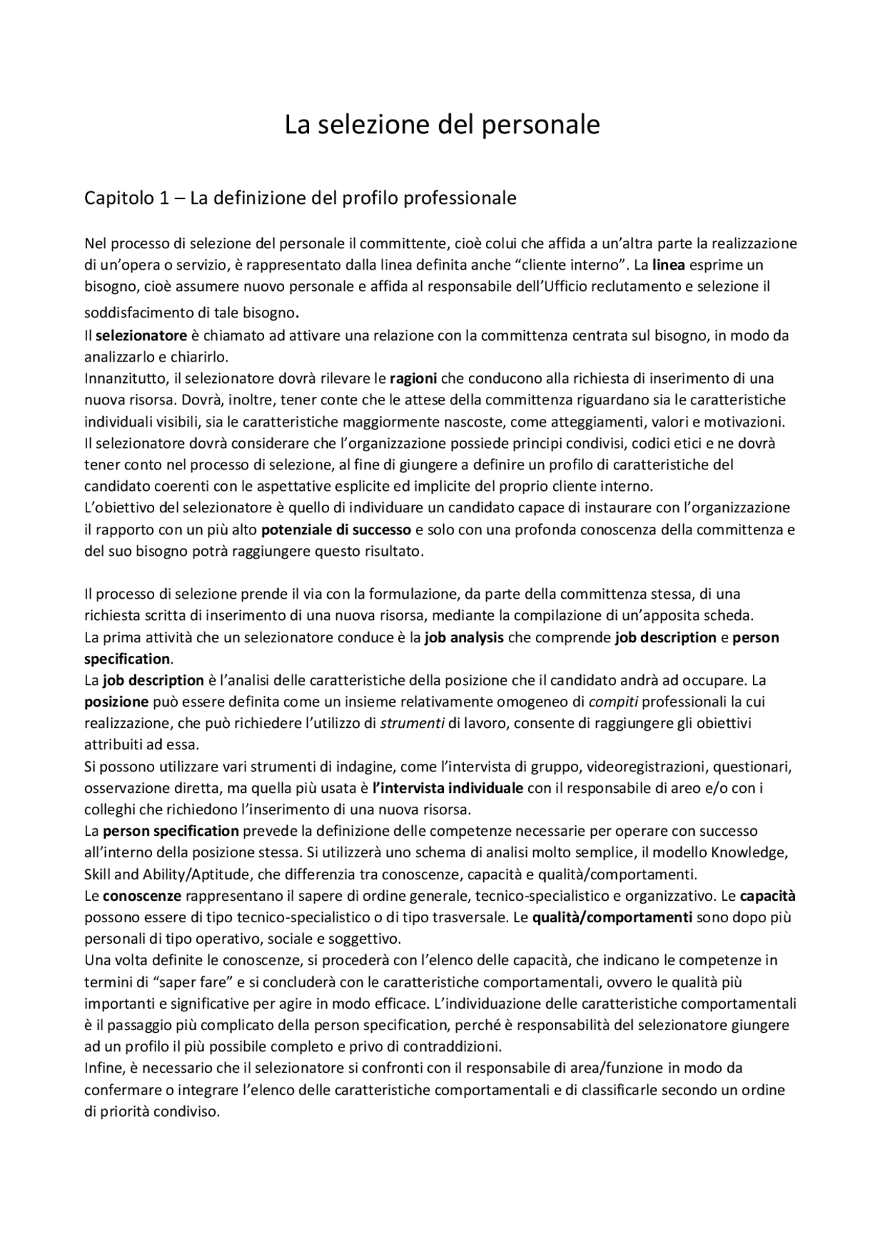 Riassunto La Selezione Del Personale Docsity