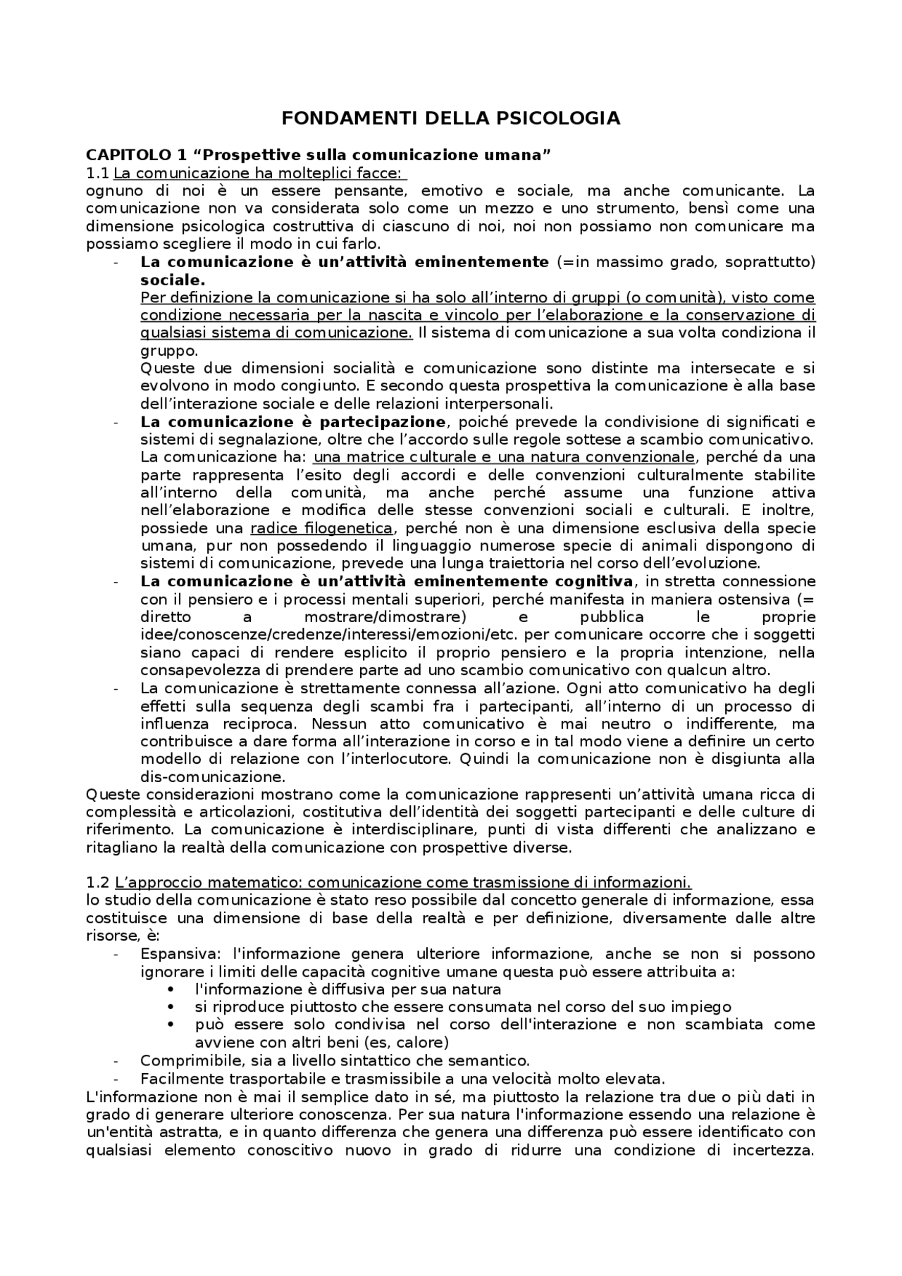 Riassunto Cap 1 5 Fondamenti Di Psicologia Della Comunicazione Docsity