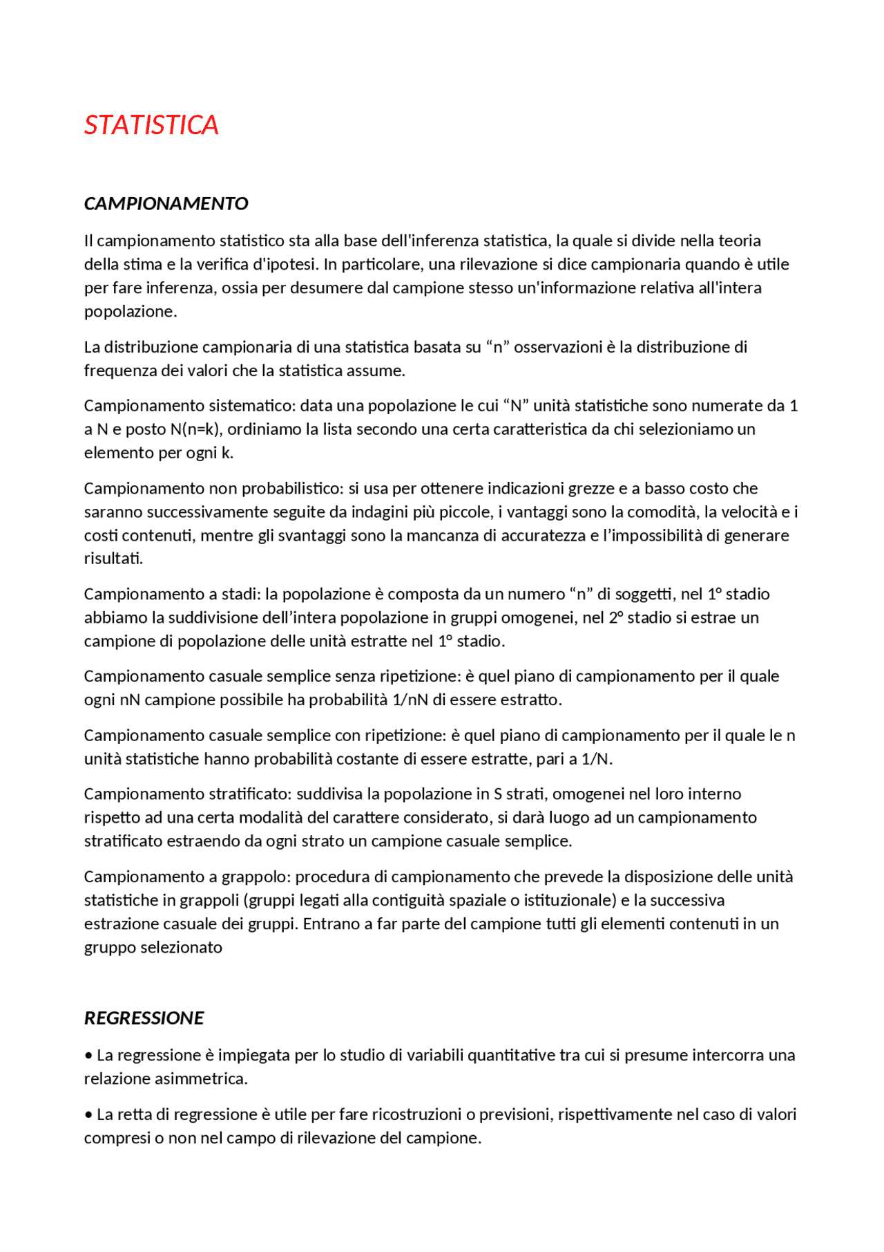 Riassunti Di Statistica Docsity