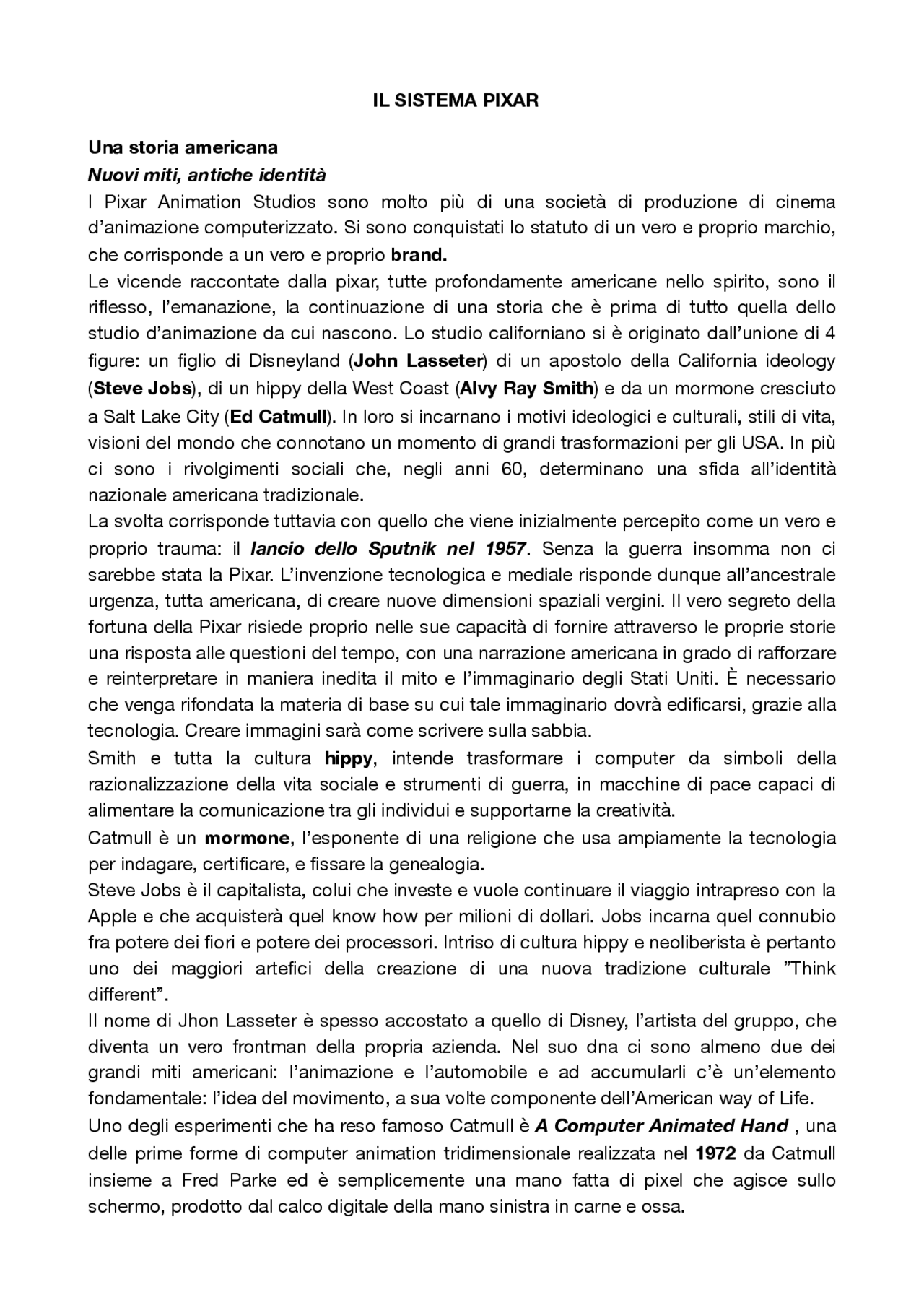 Il Sistema Pixar Di Christian Uva Docsity