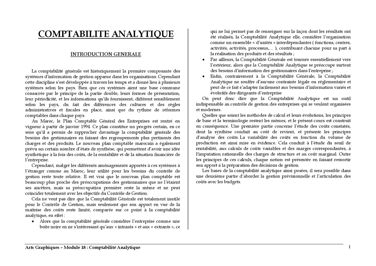 Comptabilite Analytique Docsity