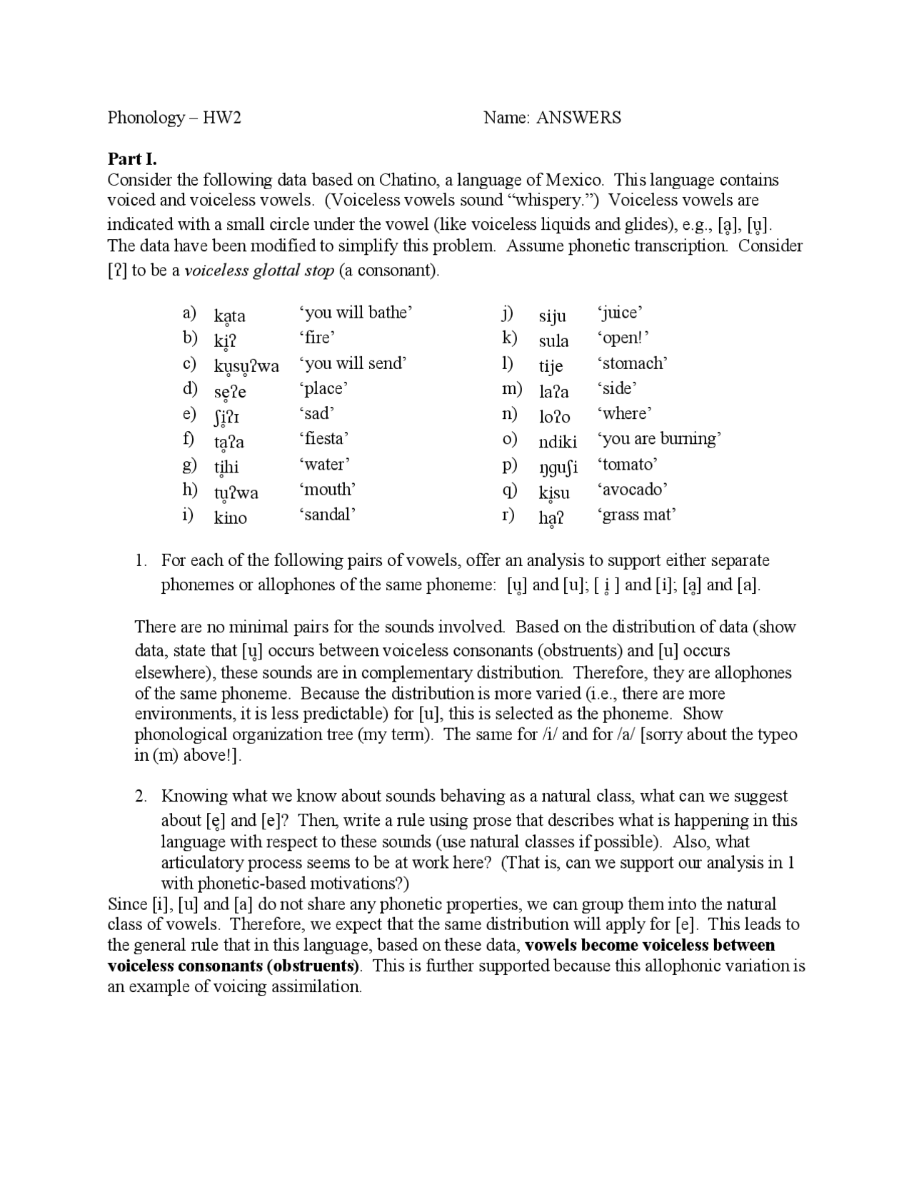 Phonology Worksheet Exercises Linguistic Philosophy Docsity
