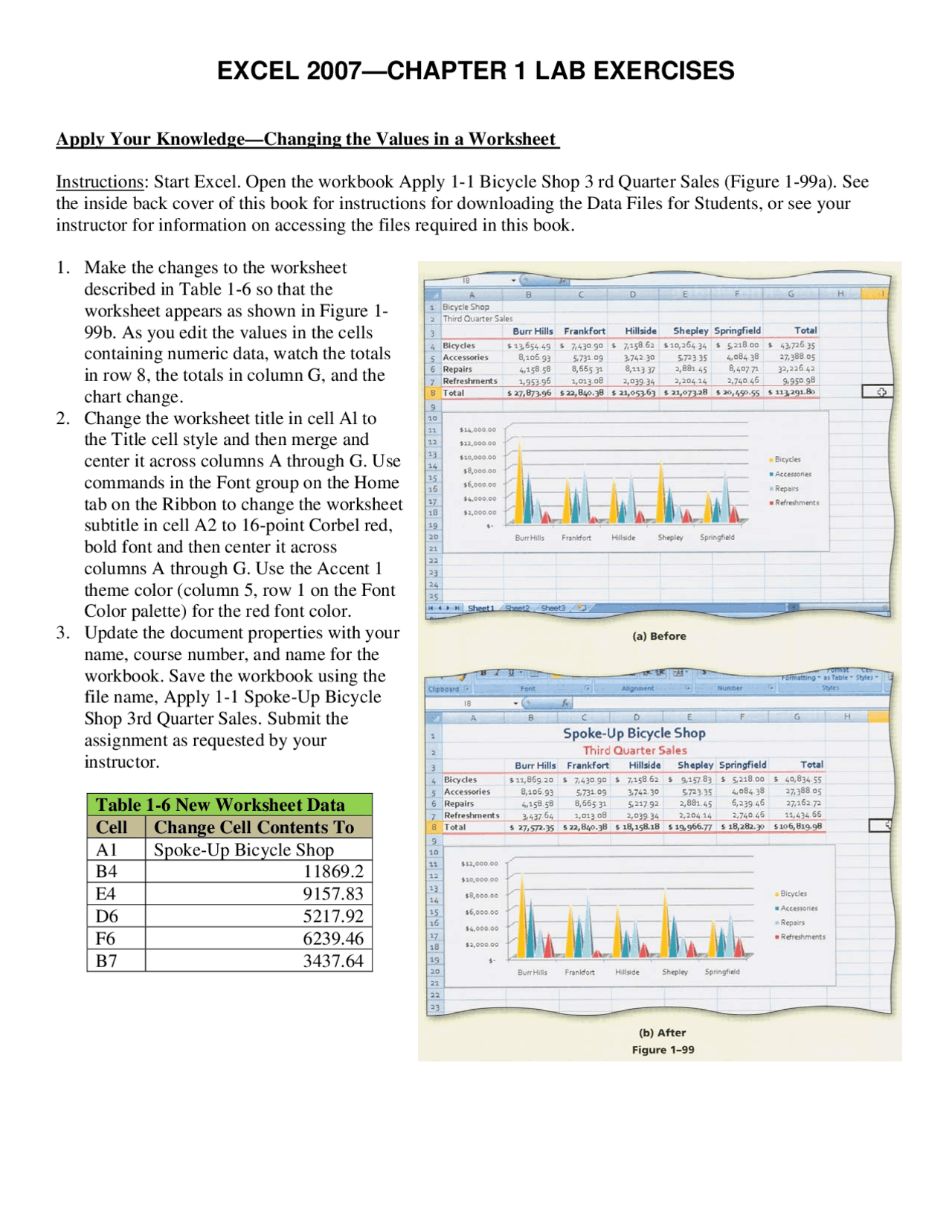 Excel 2007 Chapter 1 Lab Excercises Exercises Ms Microsoft Excel Skills Docsity