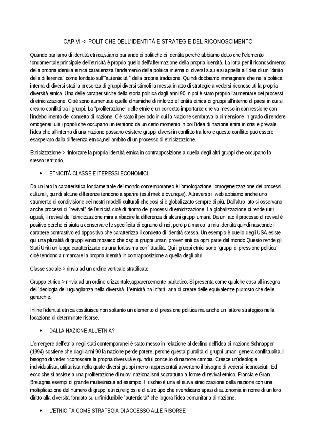 Cap Vi Politiche DellidentitÀ E Strategie Del Riconoscimento Docsity