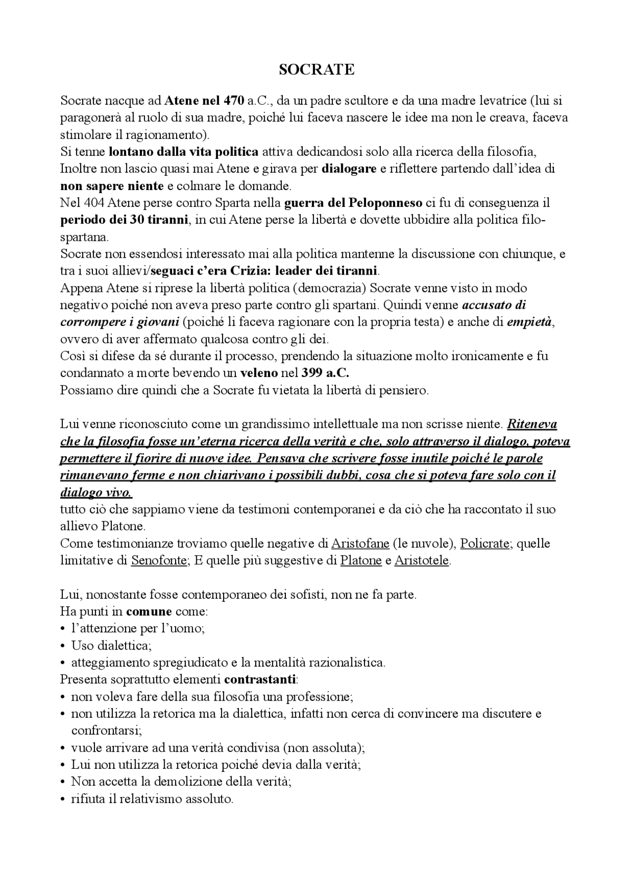 SCHEMA DETTAGLIATO SU PLATONE E SOCRATE - Docsity