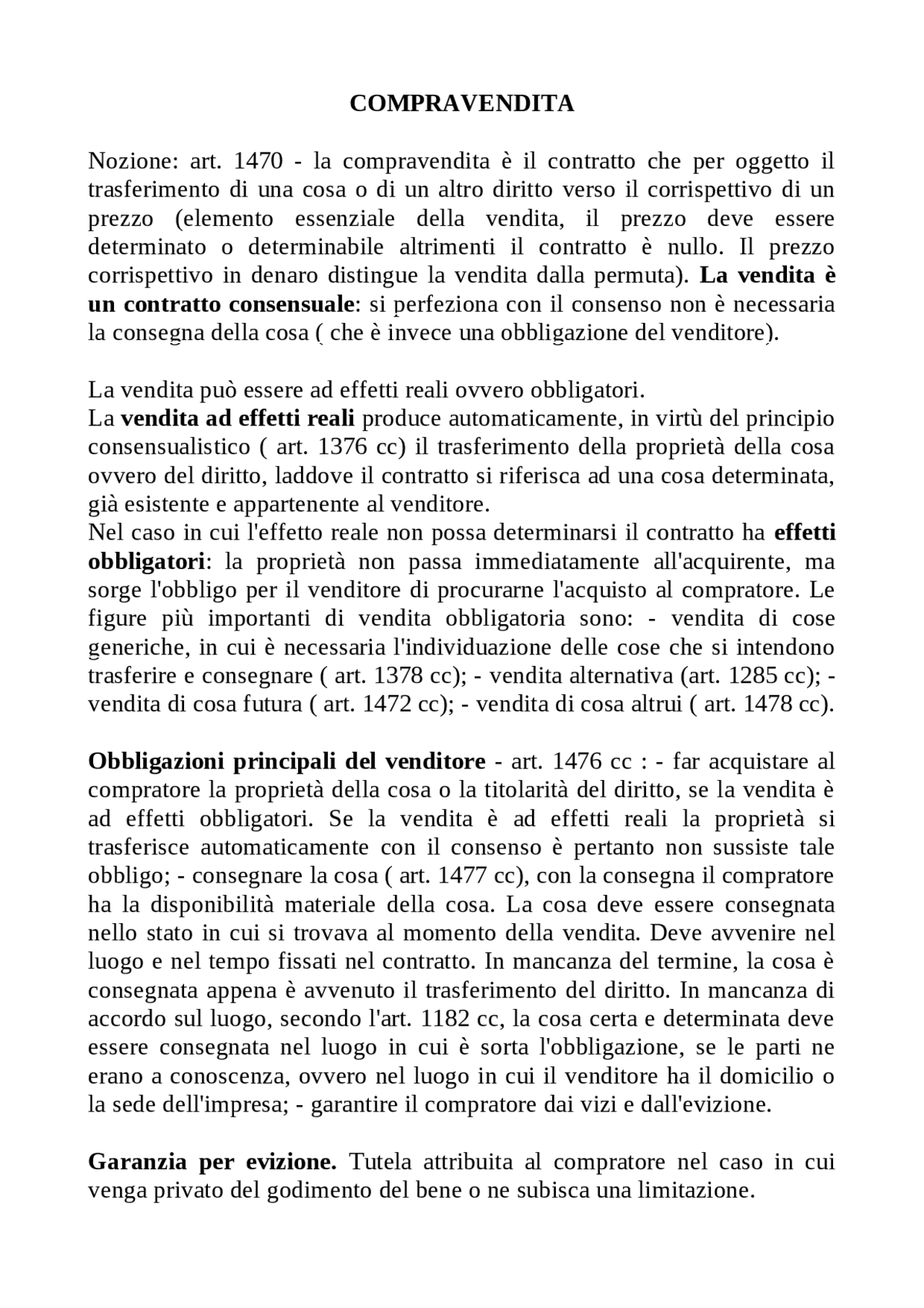 Il Contratto Di Compravendita Riassunto Docsity