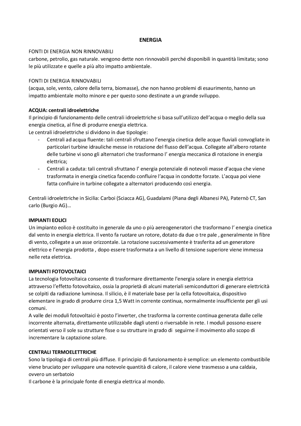 Lenergia E Impianti In Italia Docsity