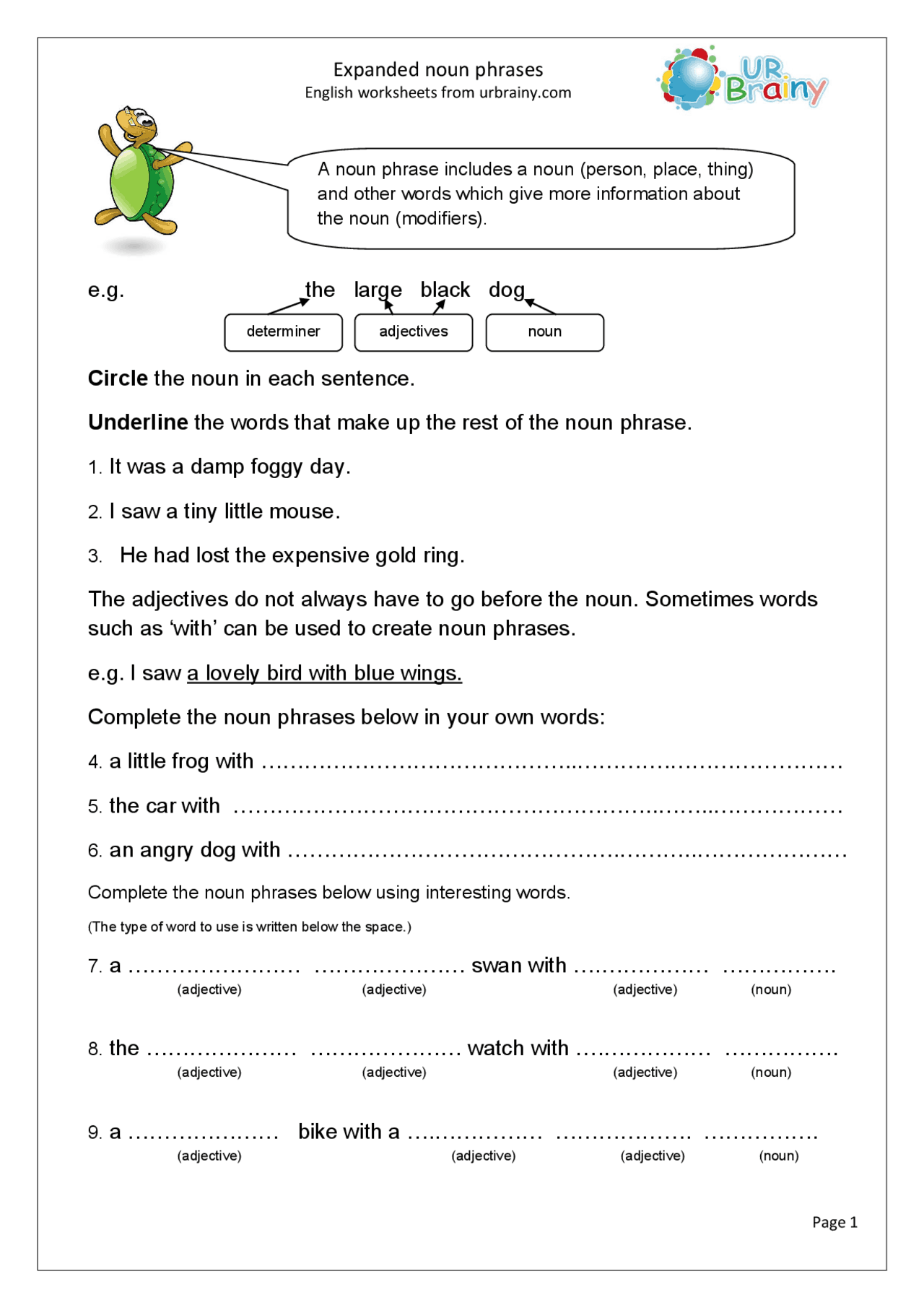 Expanded Noun Pharses Exercise with Answers - Docsity