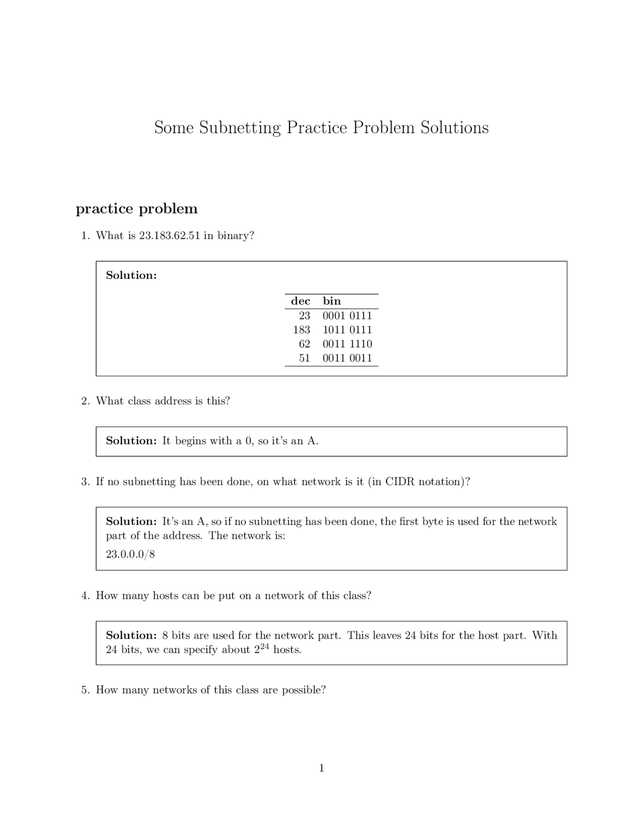 Some Subnetting Practice Problem Solutions Docsity
