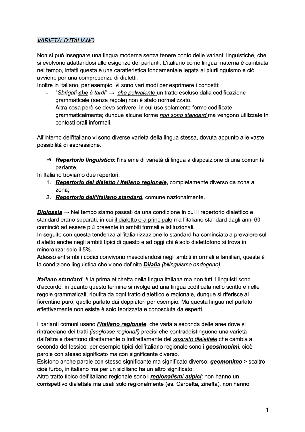 Italiano Per Stranieri Appunti Prima Parte Docsity