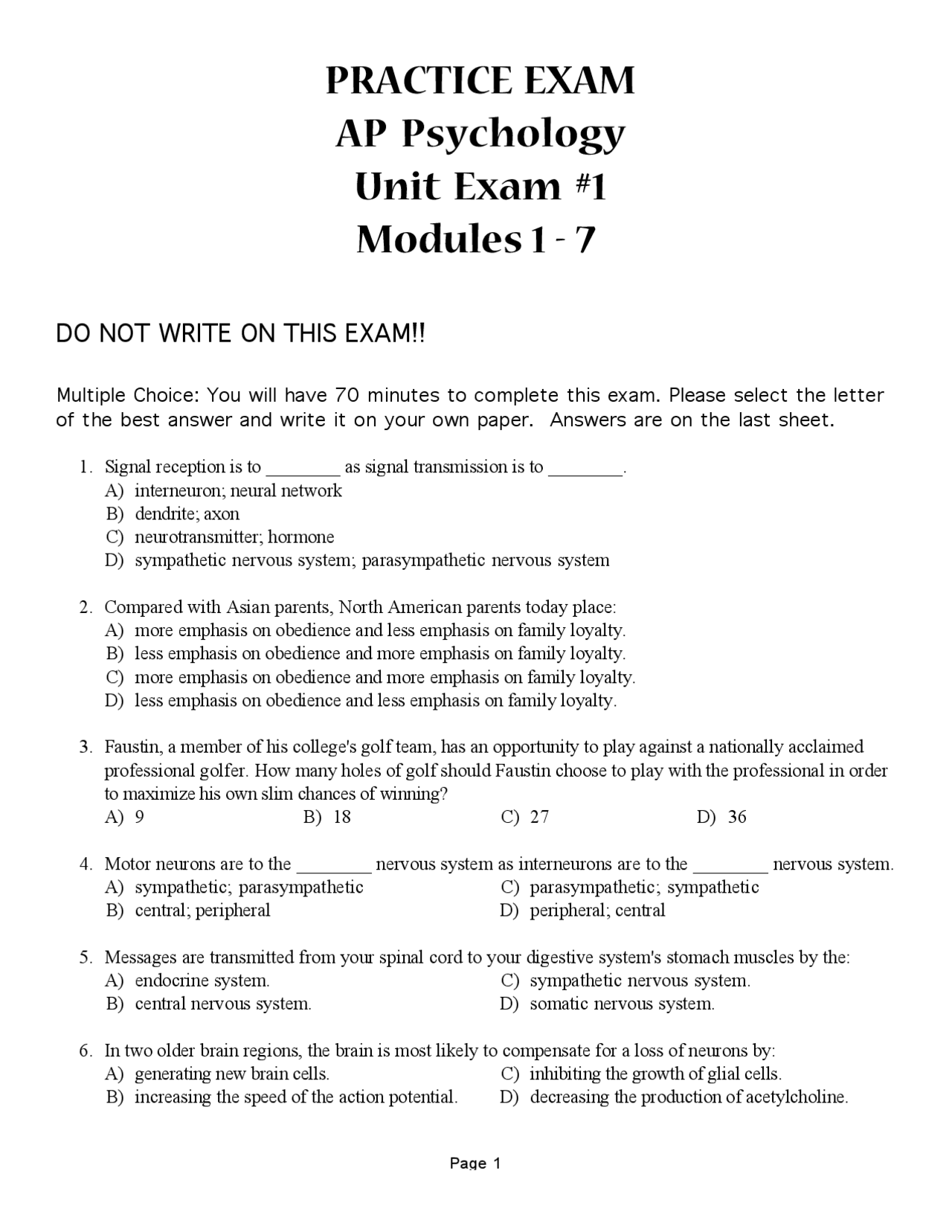 Unit Exam 1 Docsity