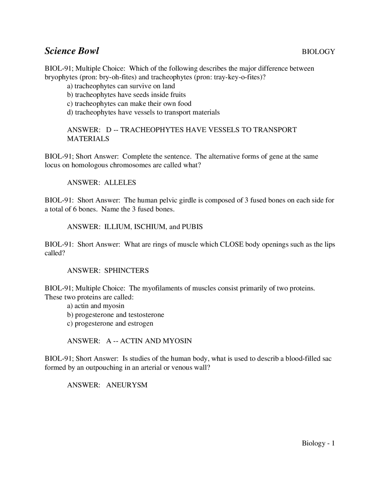 The Science Of Biology Mcqs With Answers Docsity