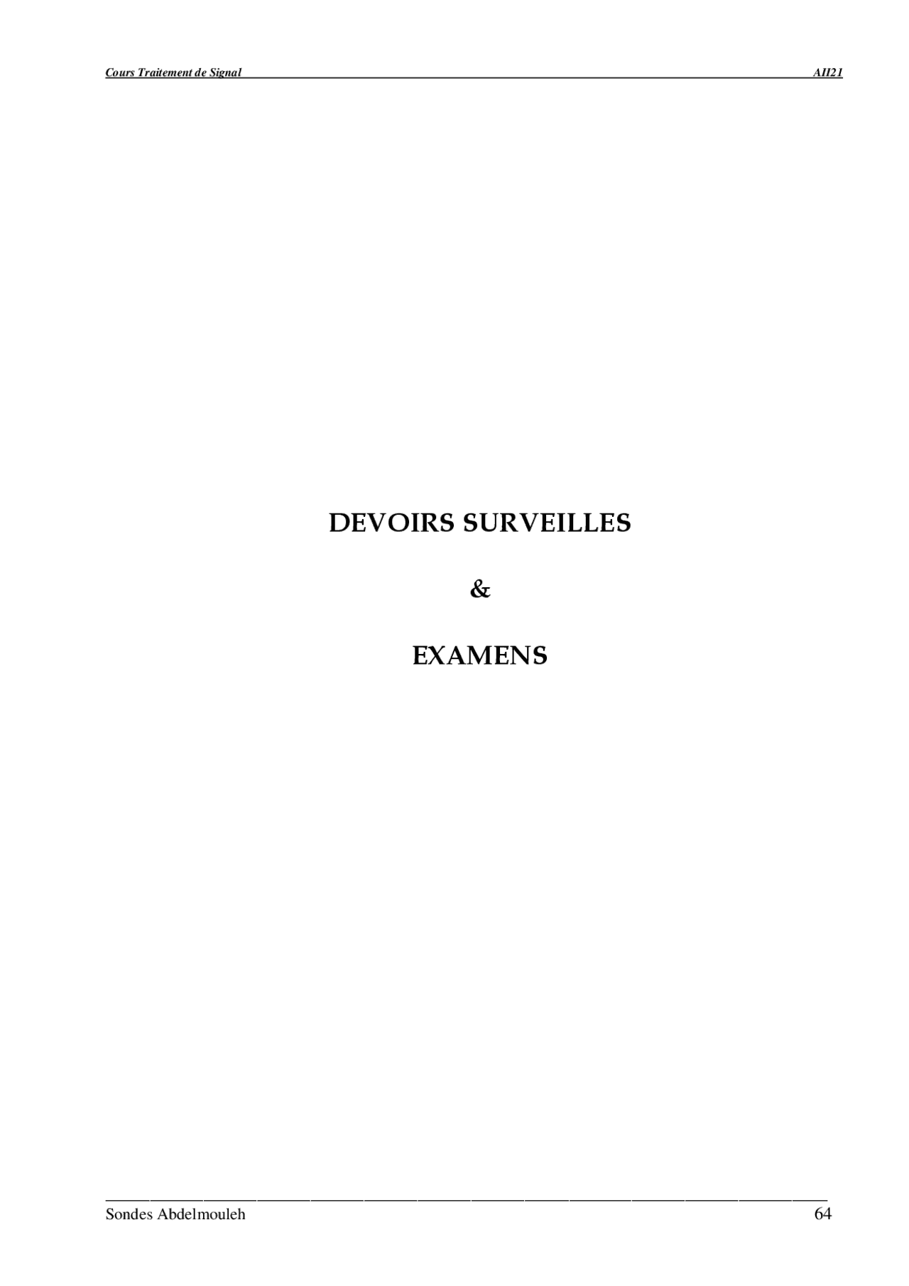 Traitement Du Signal Devoirs Surveilles And Examens Docsity