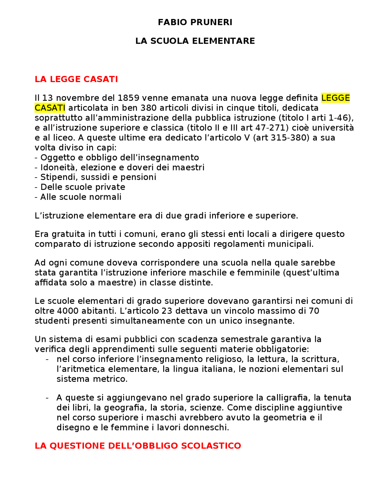 Riassunto Saggio Pruneri Docsity