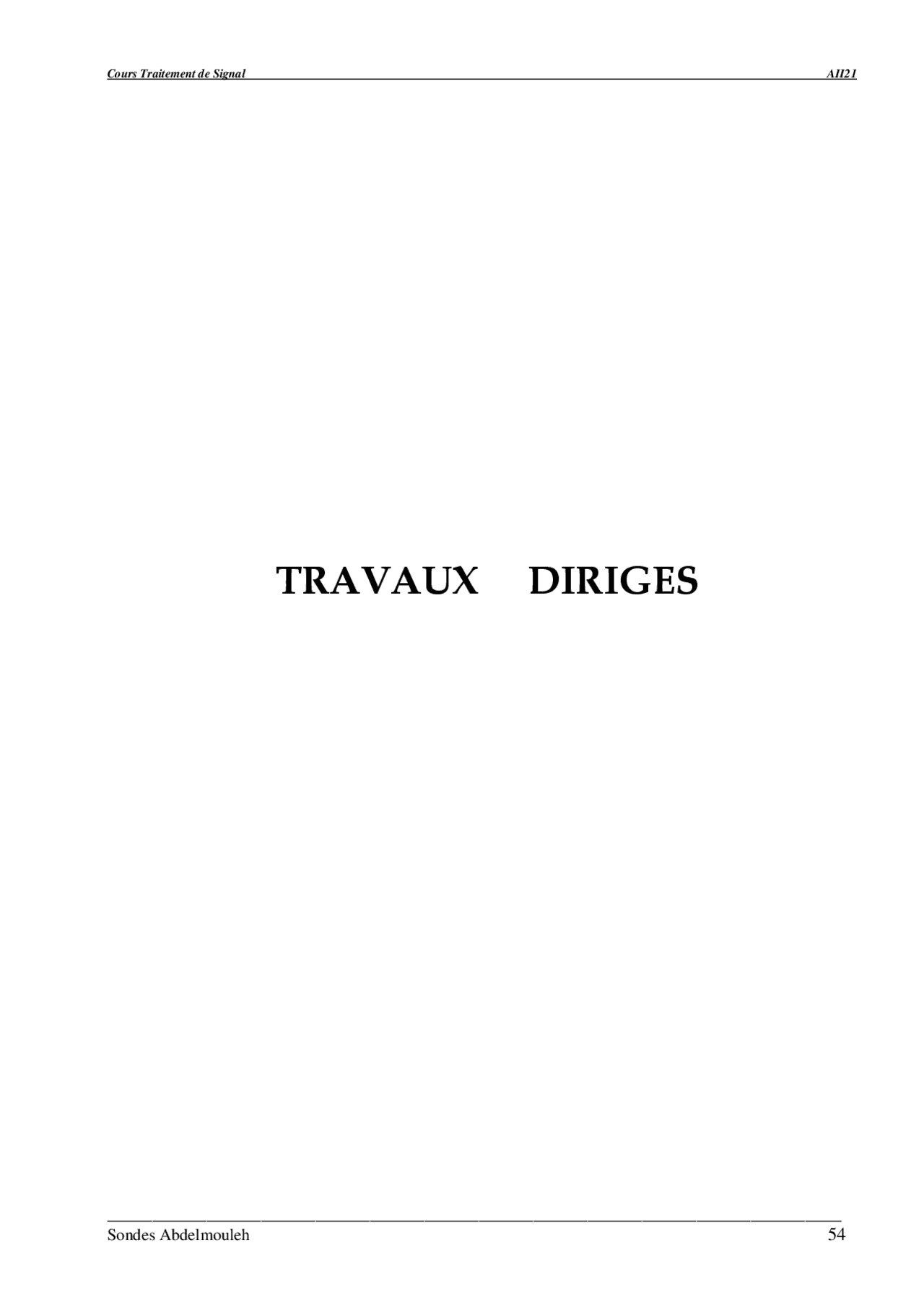 Traitement Du Signal Travaux Diriges Exercises Digital Signal