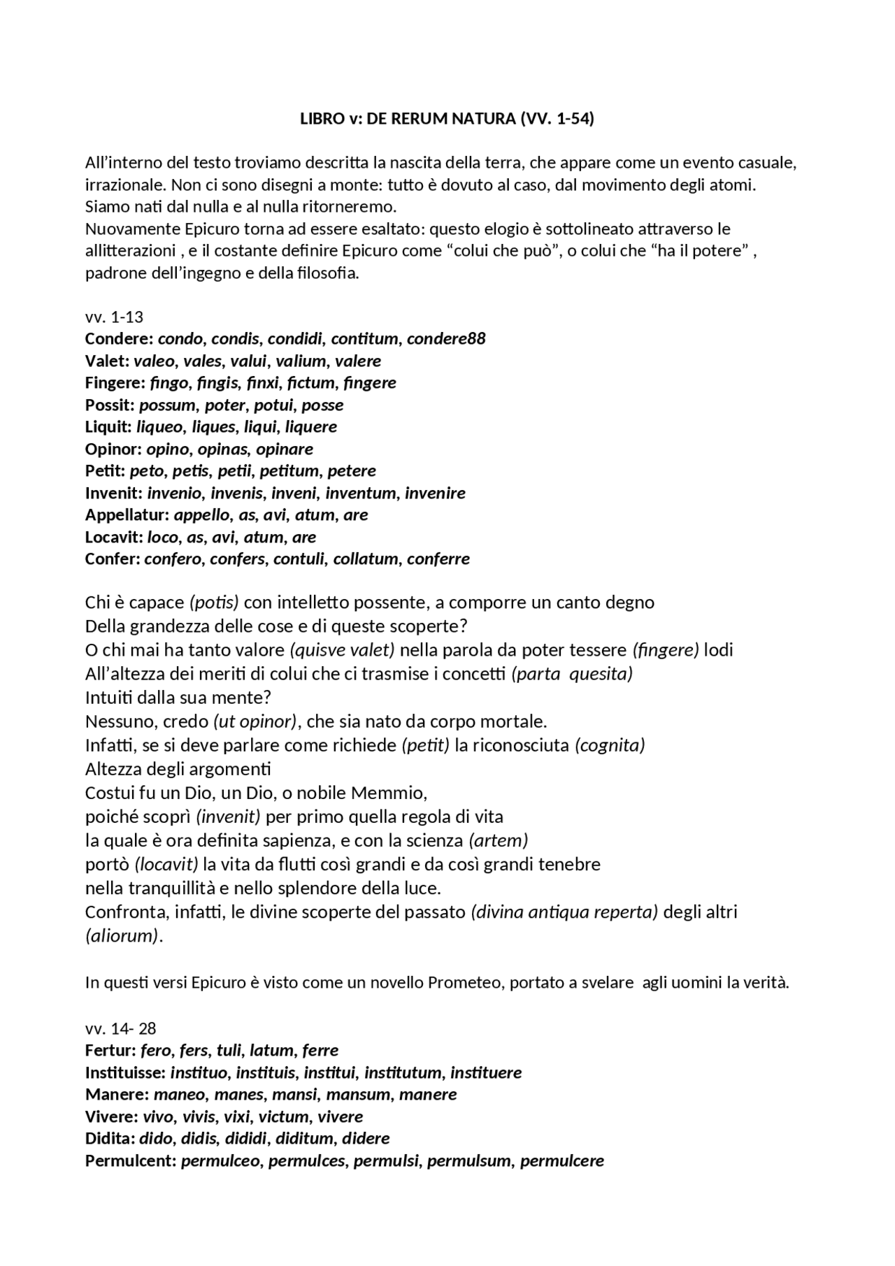 De Rerum Natura Libro V Traduzione Docsity