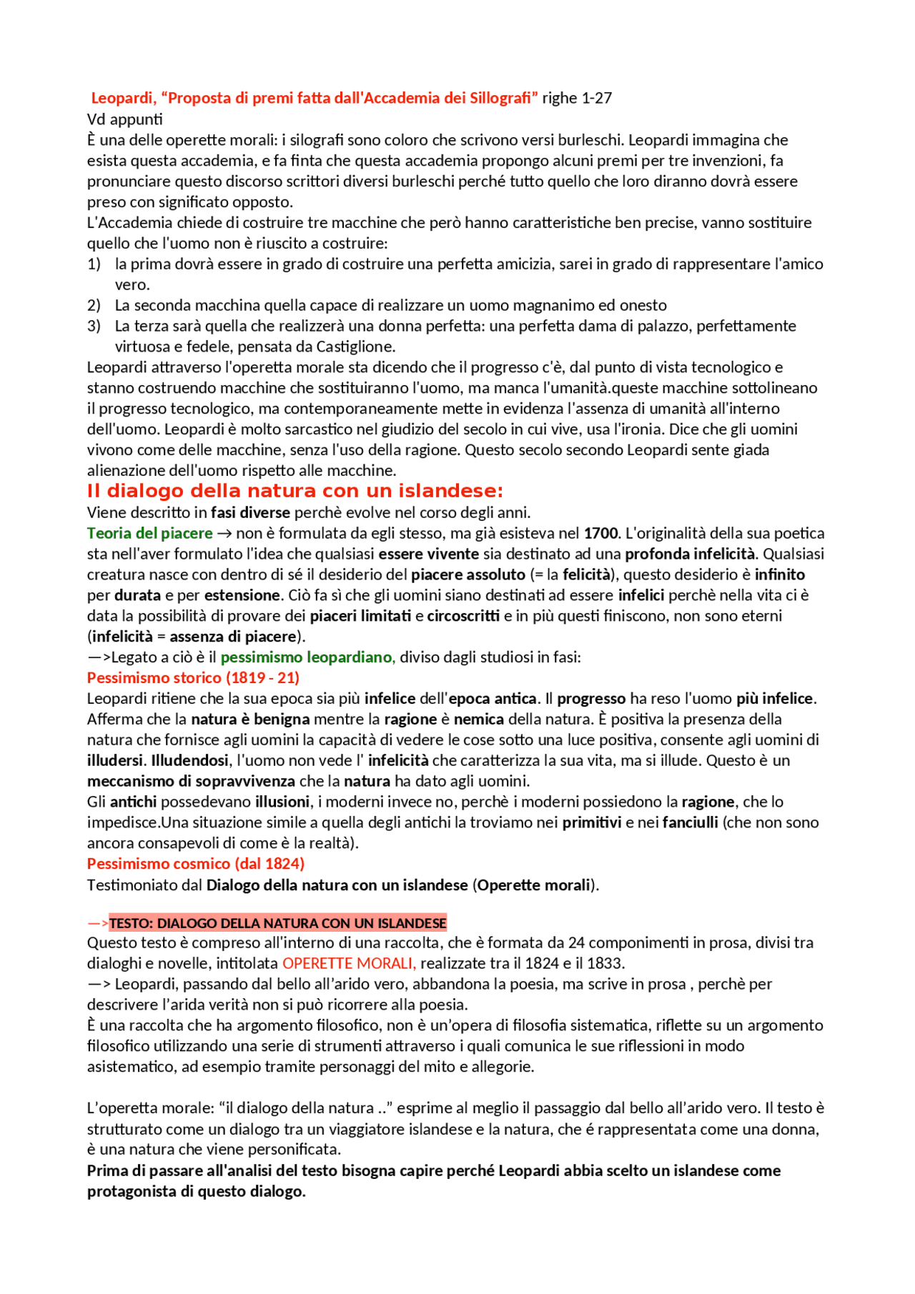 APPUNTI ITALIANO LEOPARDI - Docsity