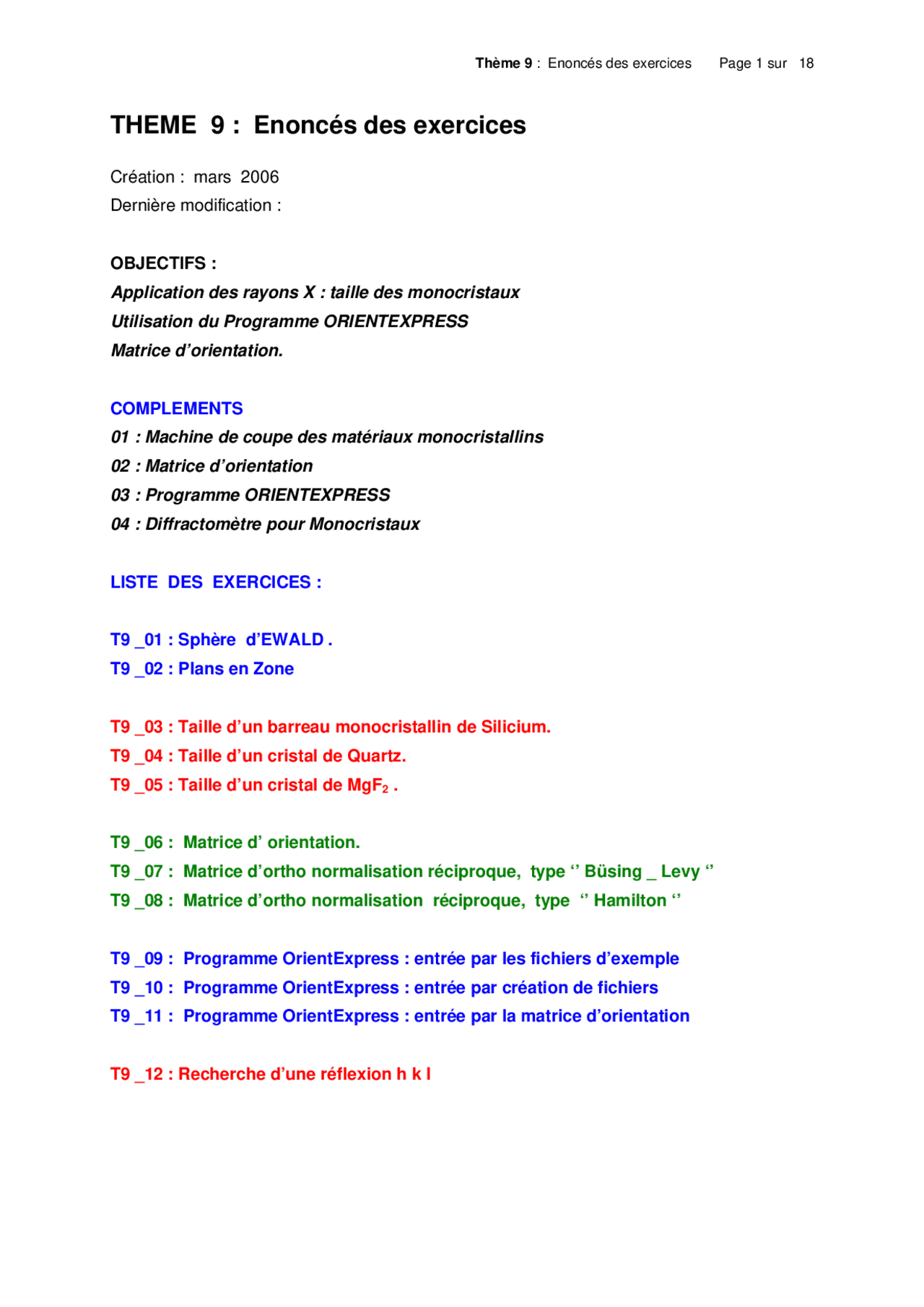 Theme 9 Enoncés Des Exercices De Physique Docsity