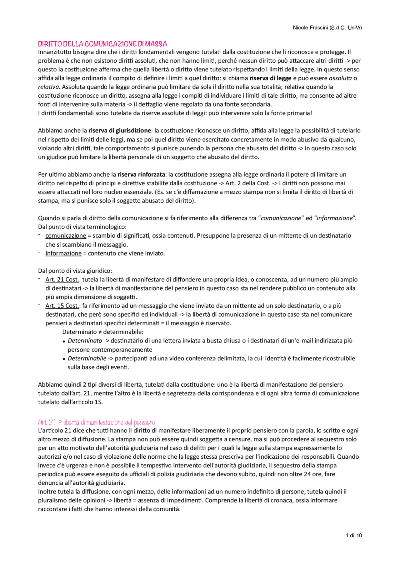 Diritto Della Comunicazione Di Massa Docsity