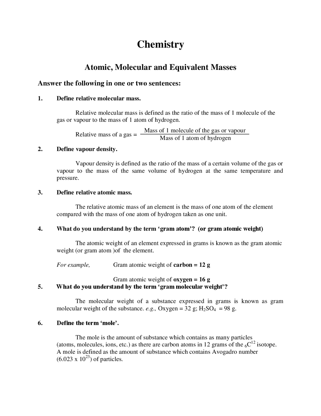 Atomic Molecular Brief Questions And Answers Docsity