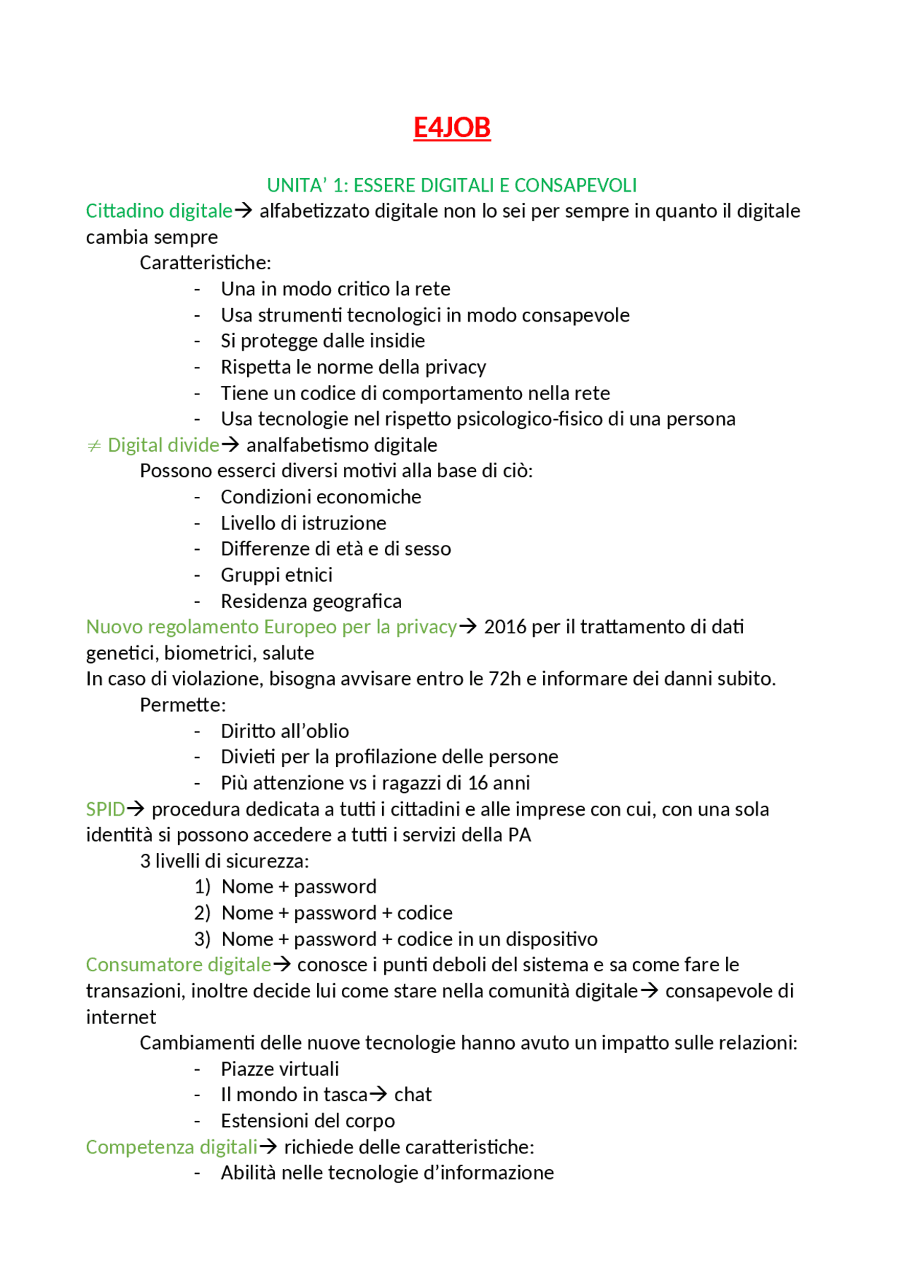 Schemi Degli Approfondimenti Per Esame E4job Docsity