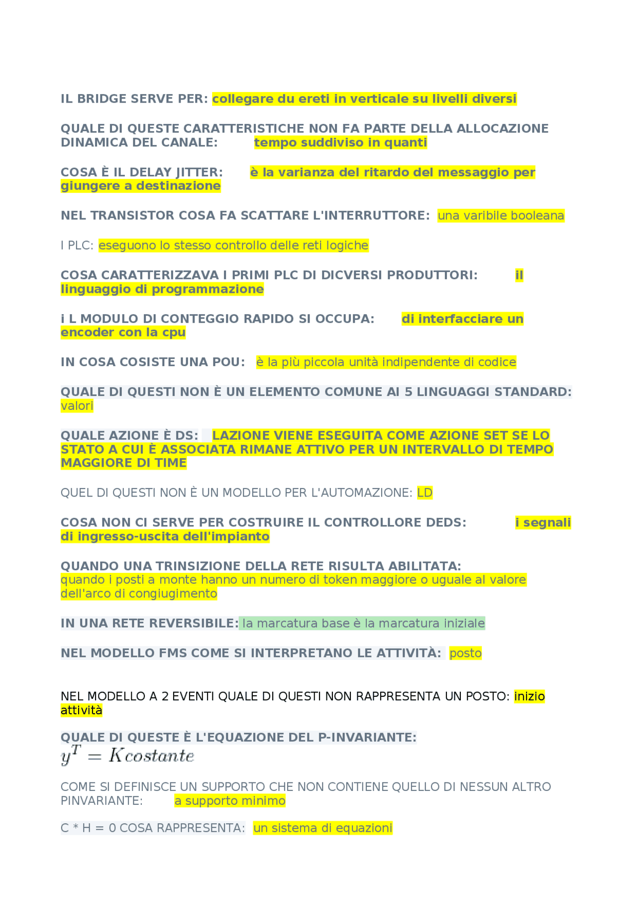 Prove Desame Tutte Le Risposte Esame Automazione Dei Processi