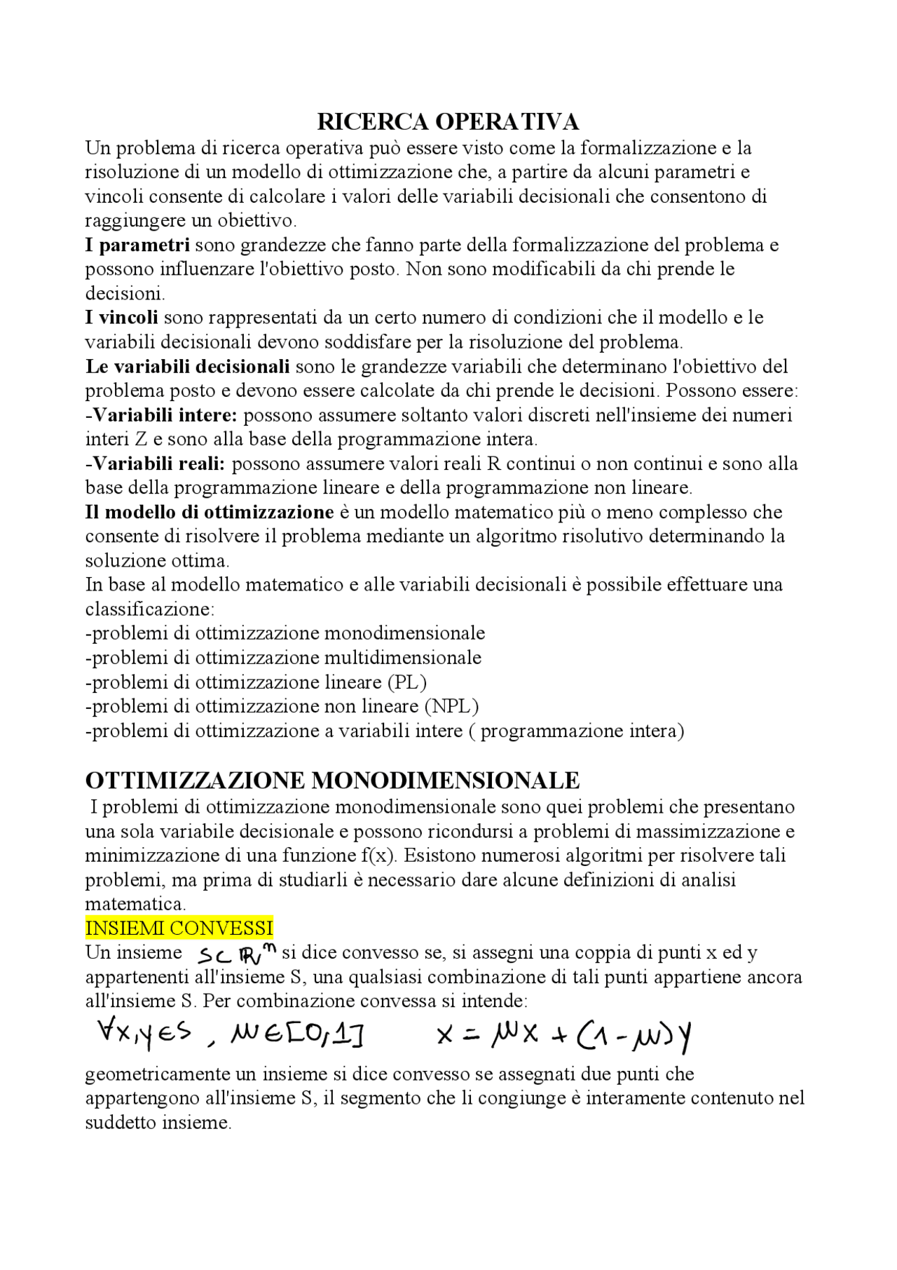 Ricerca Operativa E Ottimizzazione Di Sistemi Complessi Docsity