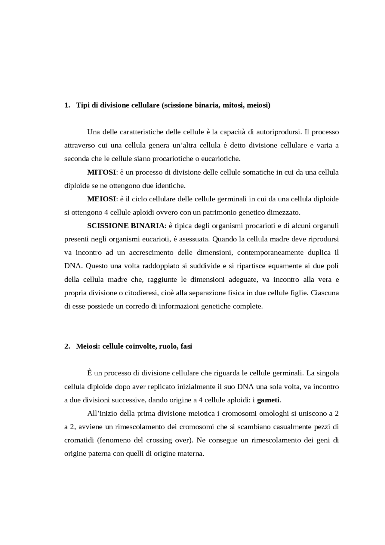 Tipi Di Divisione Cellulare Mitosi E Meiosi Docsity